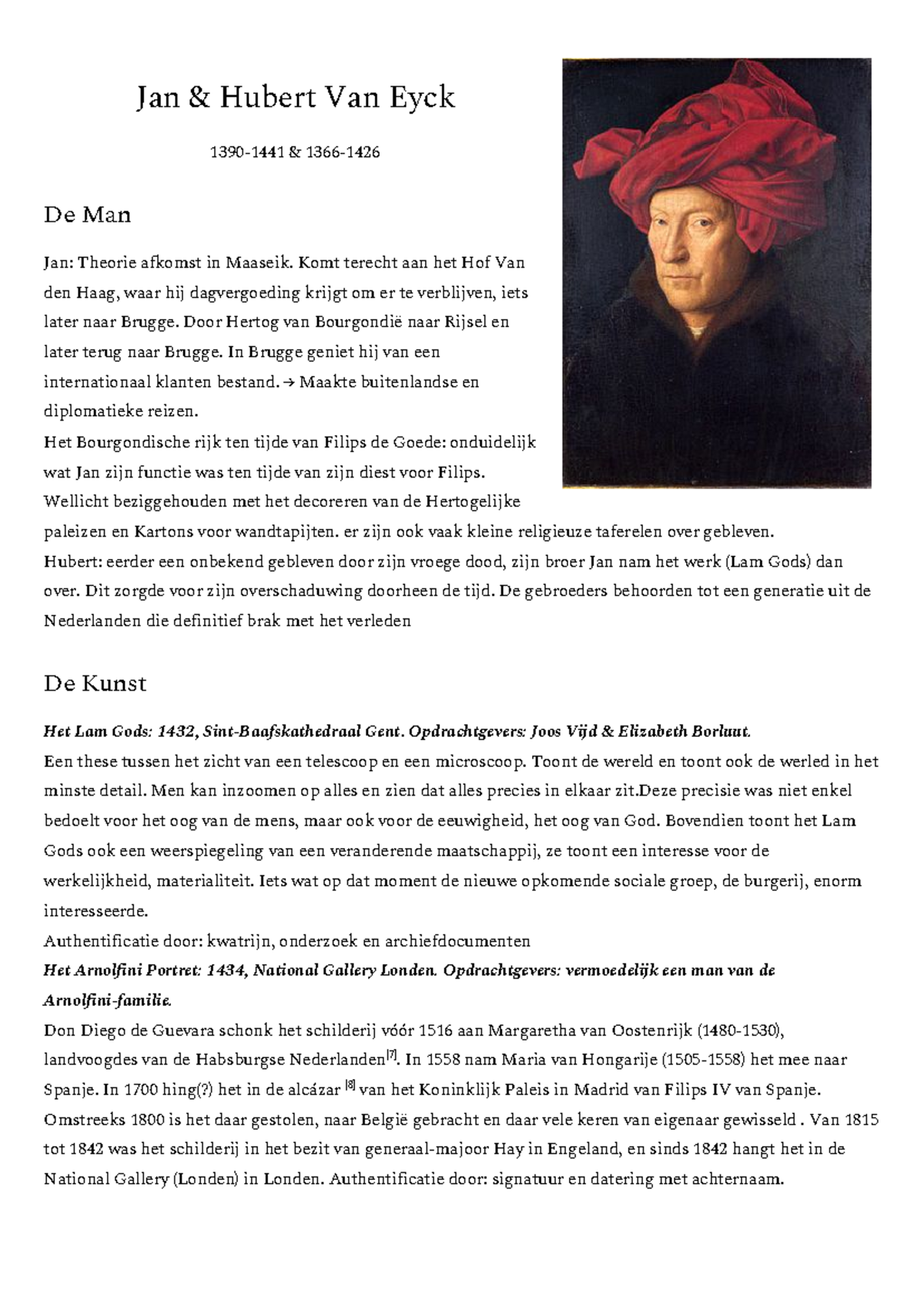 overzicht voorname kunstenaars - Jan & Hubert Van Eyck 1390-1441 & 1366 ...