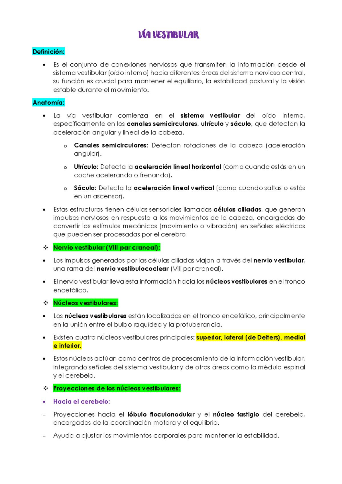 VIA Vestibular - VÍA VESTIBULAR Definición: • Es el conjunto de ...