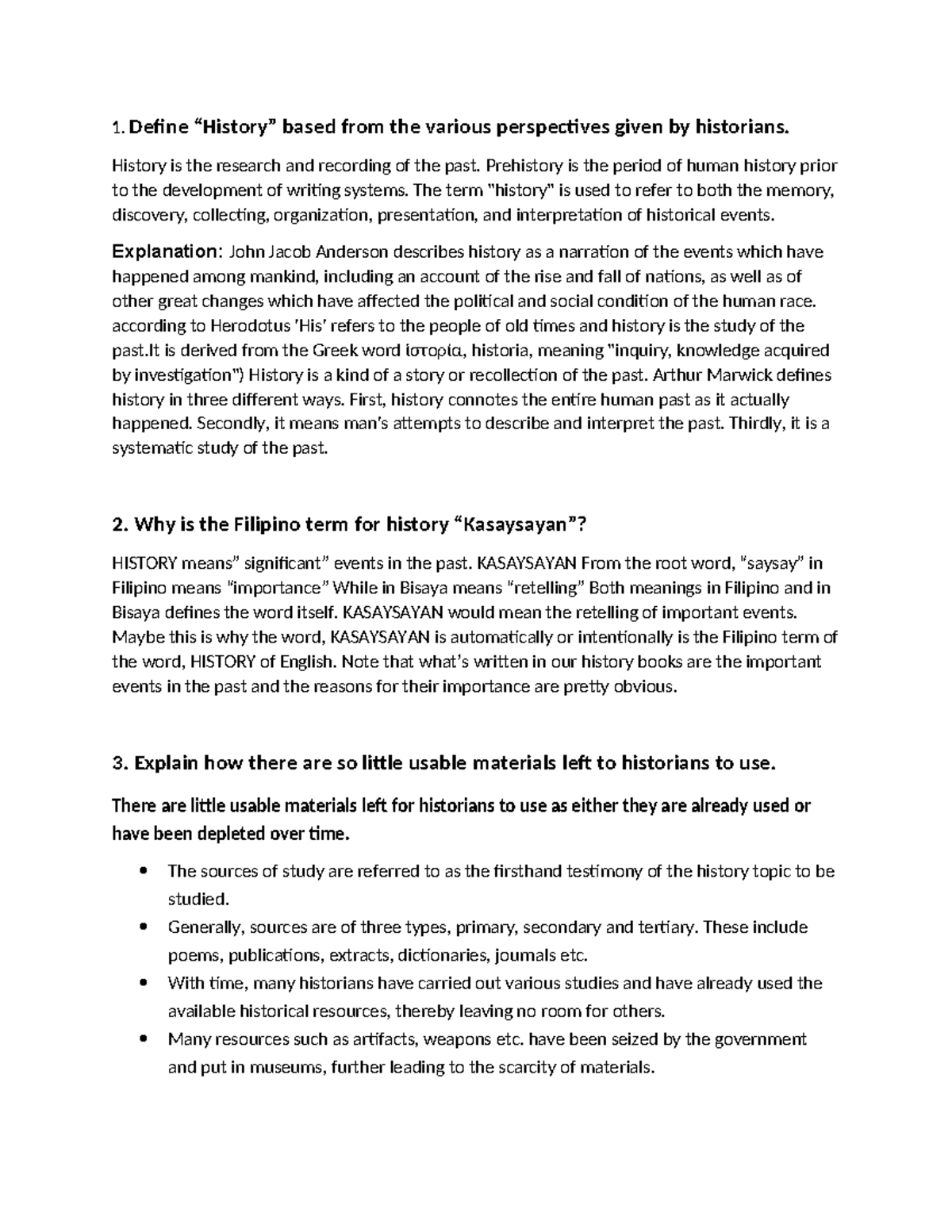 01 Quiz 1 - RPH - 1. Define “History” based from the various ...