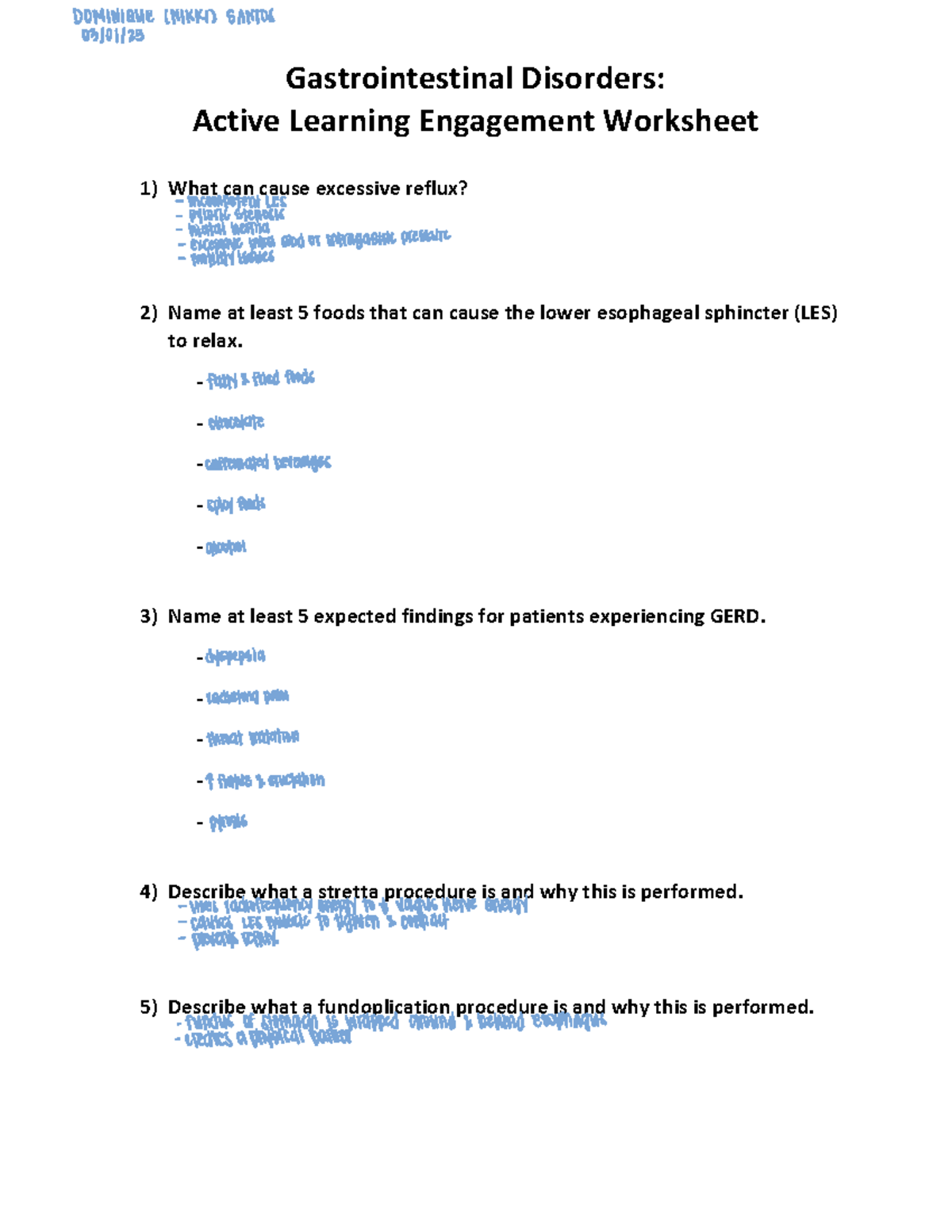 Week 6 - Active Learning Engagement Worksheet - Gastrointestinal ...