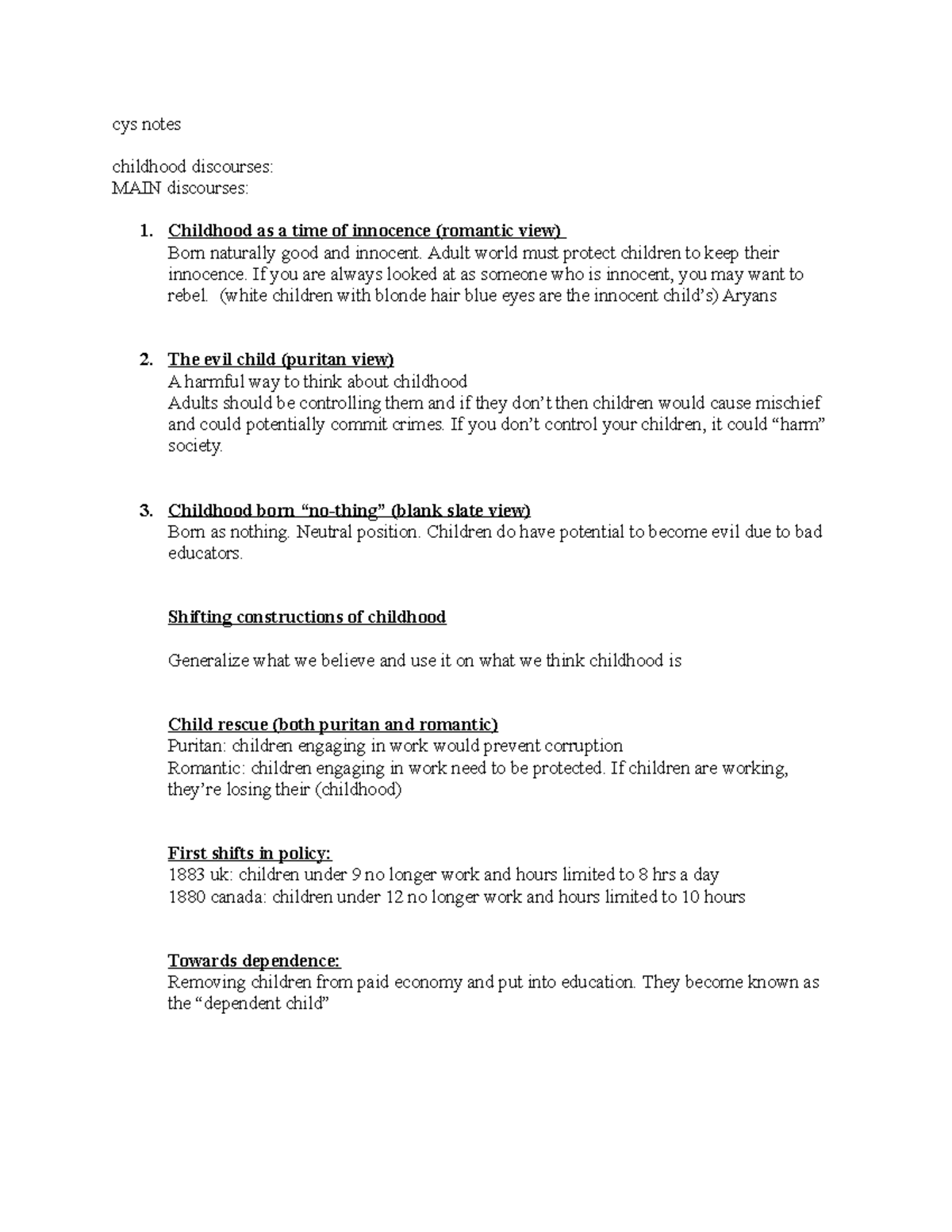 Cys notes chap 1 - cys notes childhood discourses: MAIN discourses: 1 ...