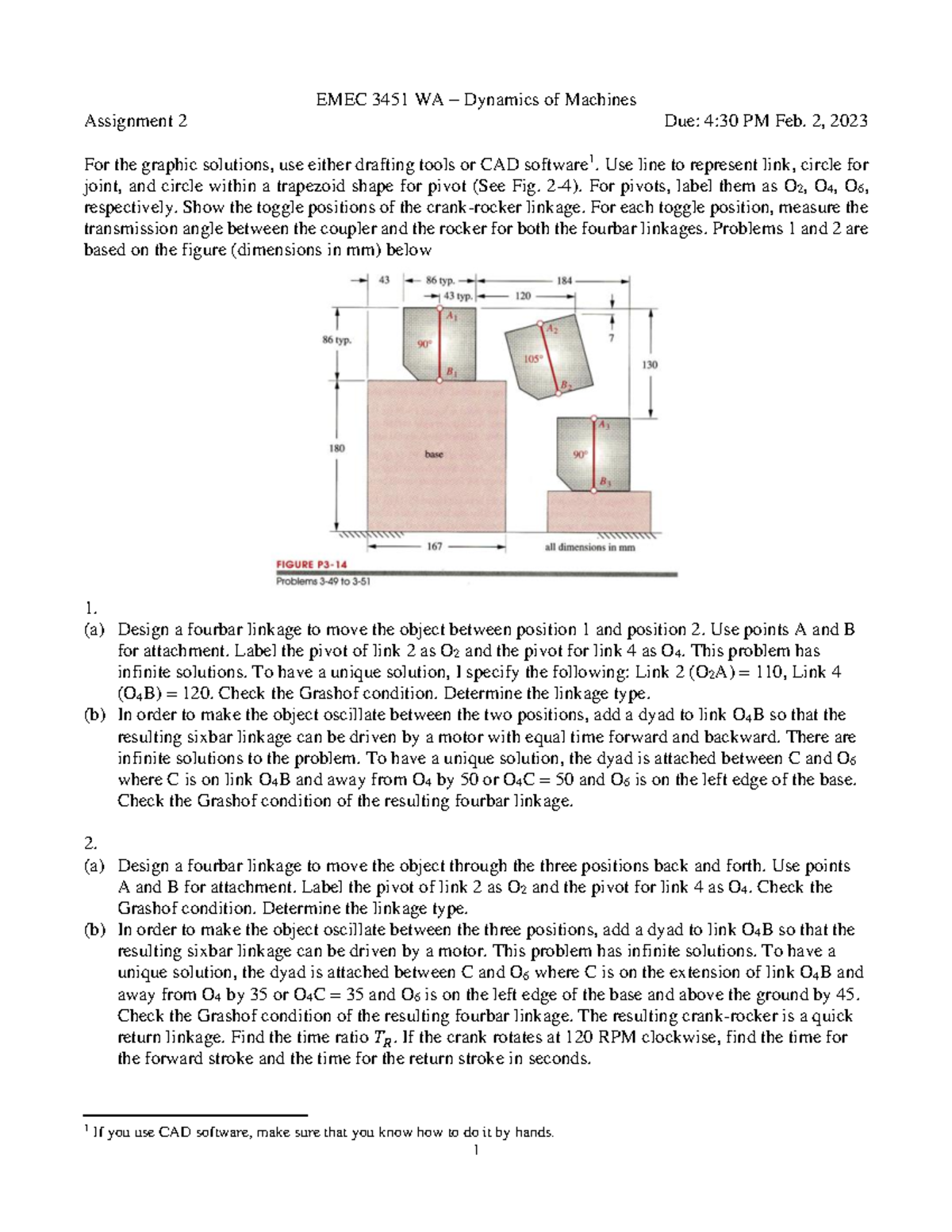 Assig 2 23 - Useless documents - 1 EMEC 3451 WA – Dynamics of Machines ...