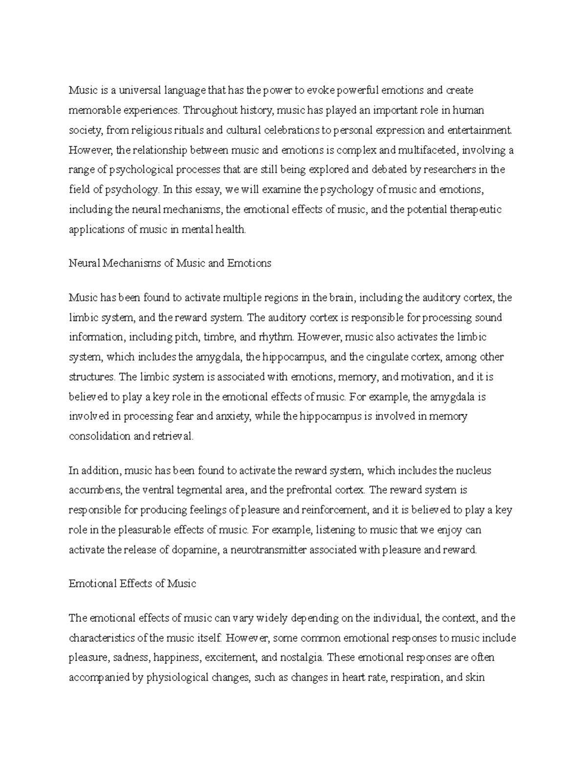 Title The Psychology of Music and Emotions - Music is a universal ...