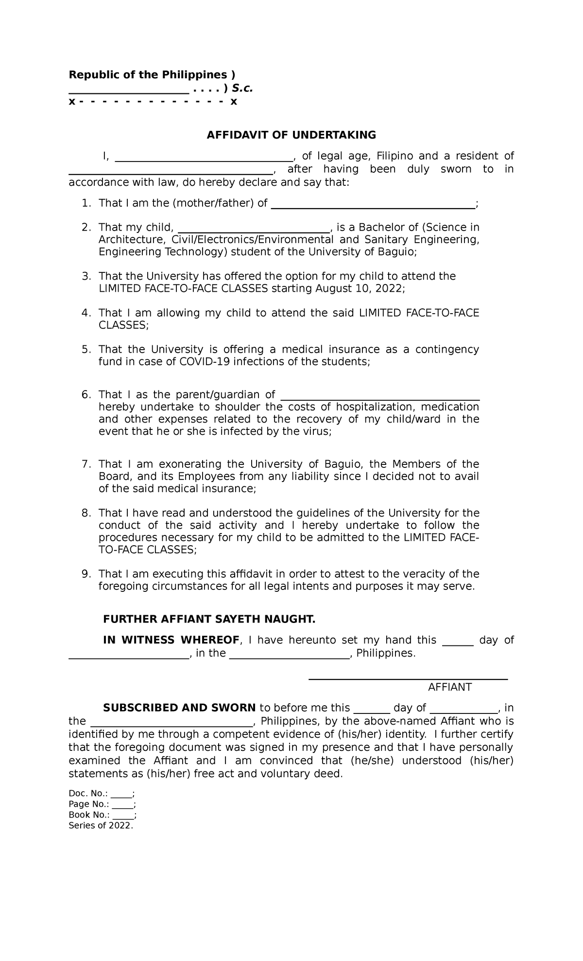 Affidavit-OF- Undertaking 1ST- Semester-S - Republic of the Philippines ...