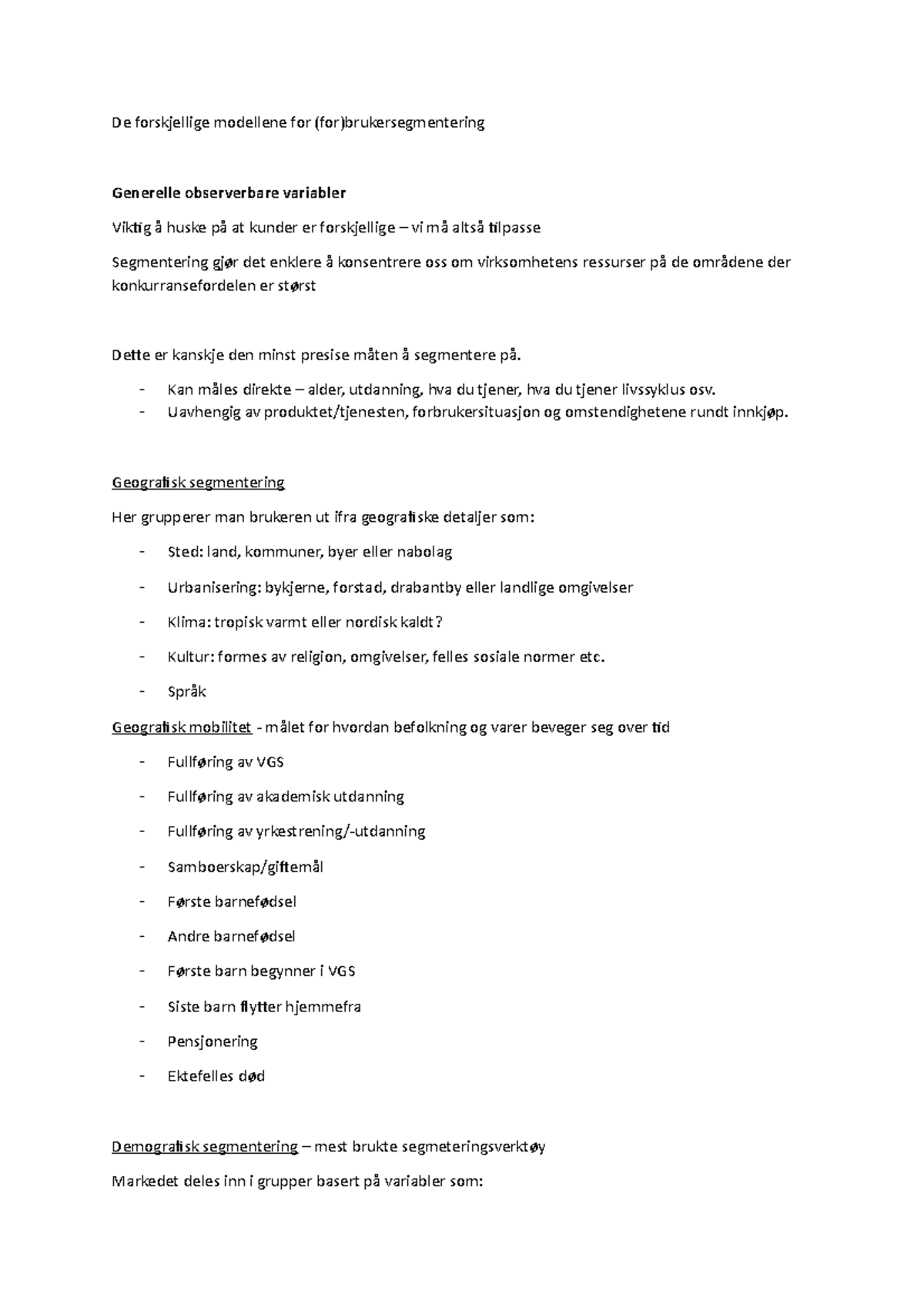 Segmentering, ulike modeller - De forskjellige modellene for (for ...