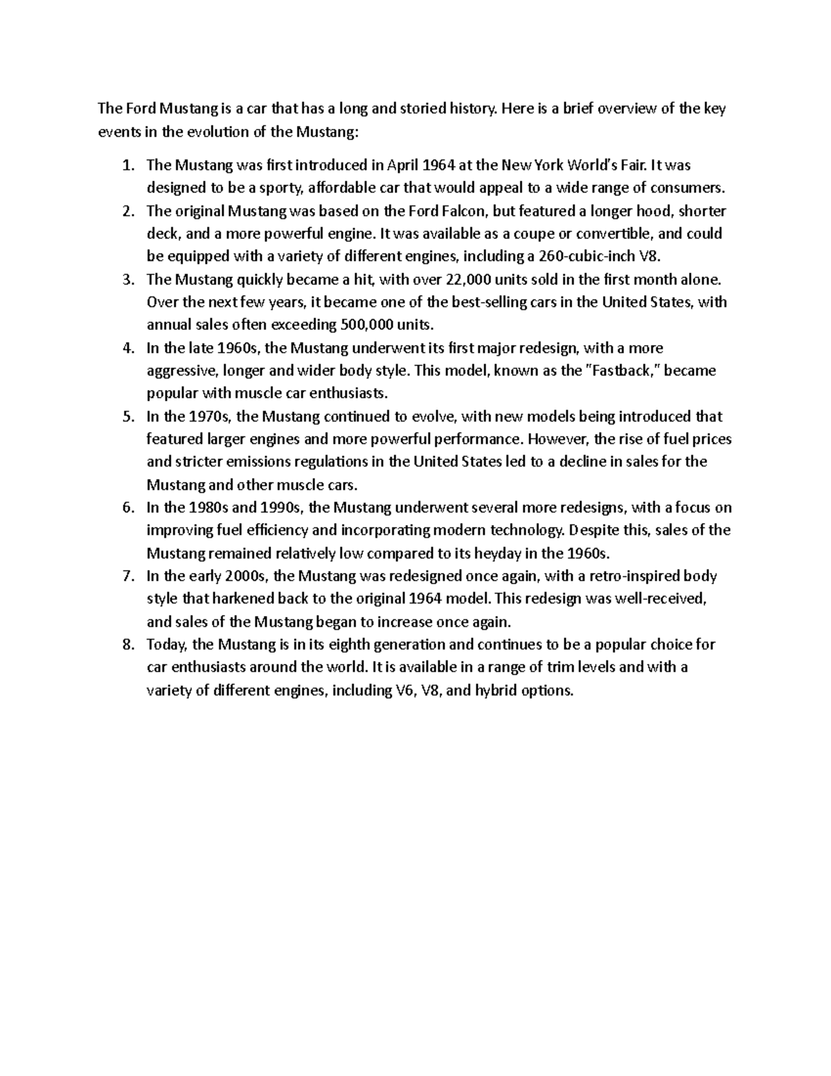 Document 12 - Mustang History notes - The Ford Mustang is a car that ...