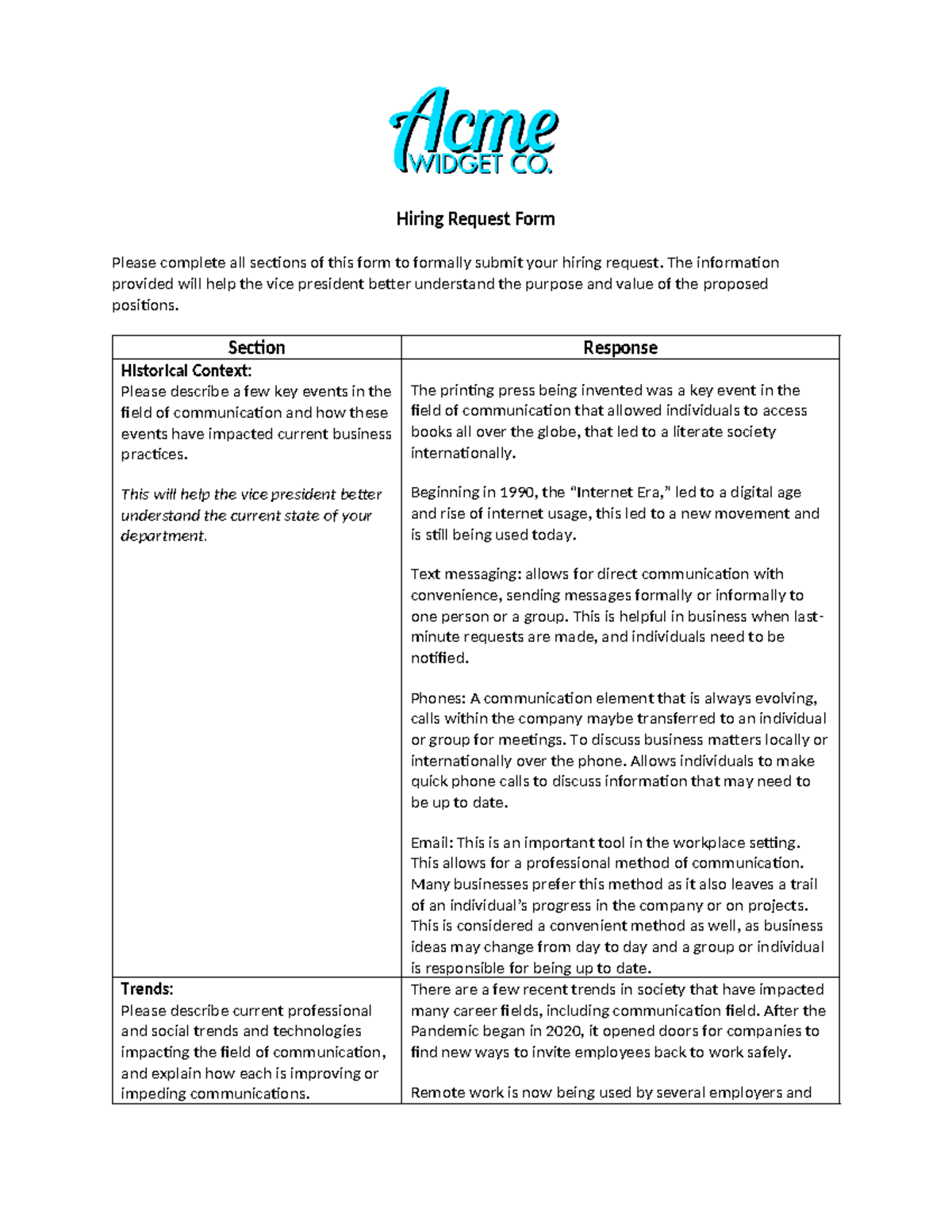 COM 127 Hiring Request Form - Hiring Request Form Please complete all ...