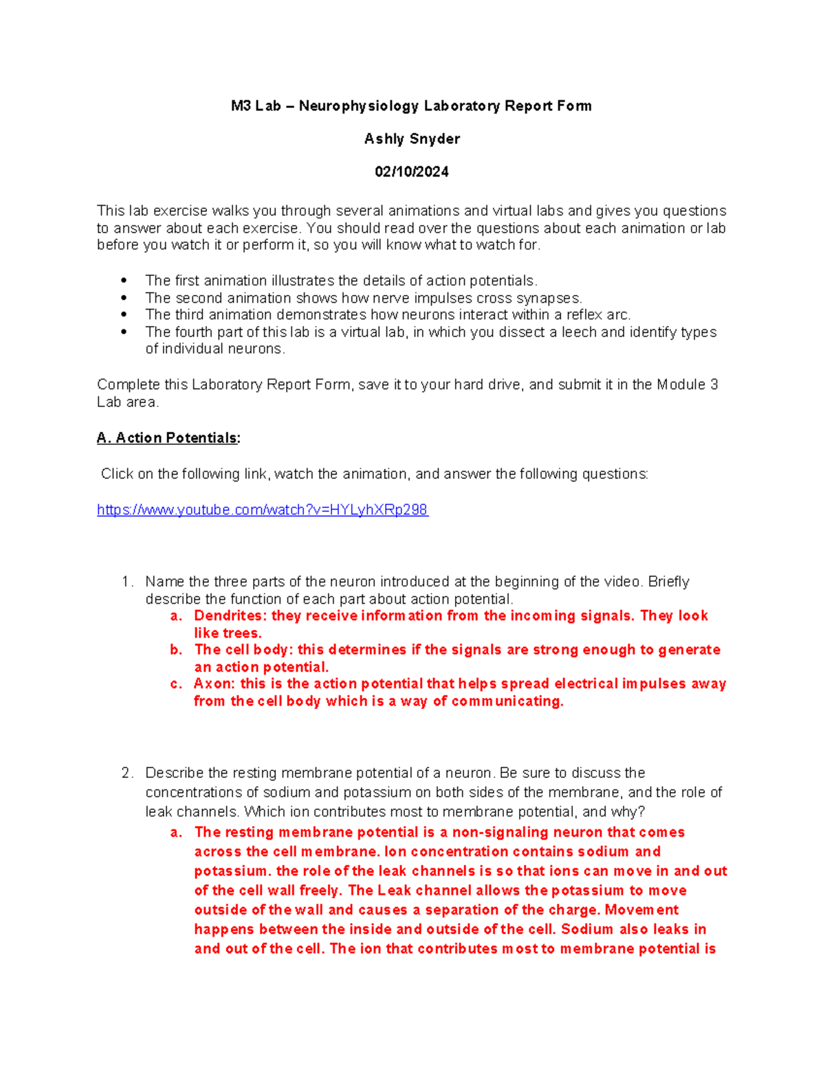 ASnyder Biology of the Brain M3 Neurophysiology Lab Report Form - M3 ...