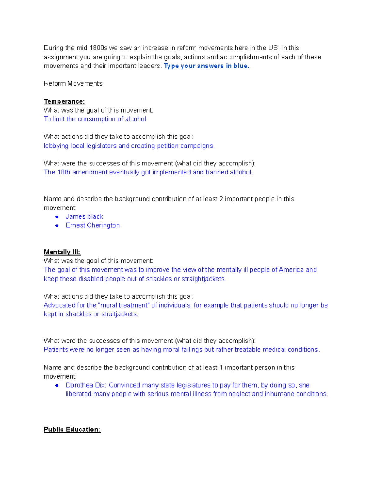 - Reform Movements - During the mid 1800s we saw an increase in reform ...