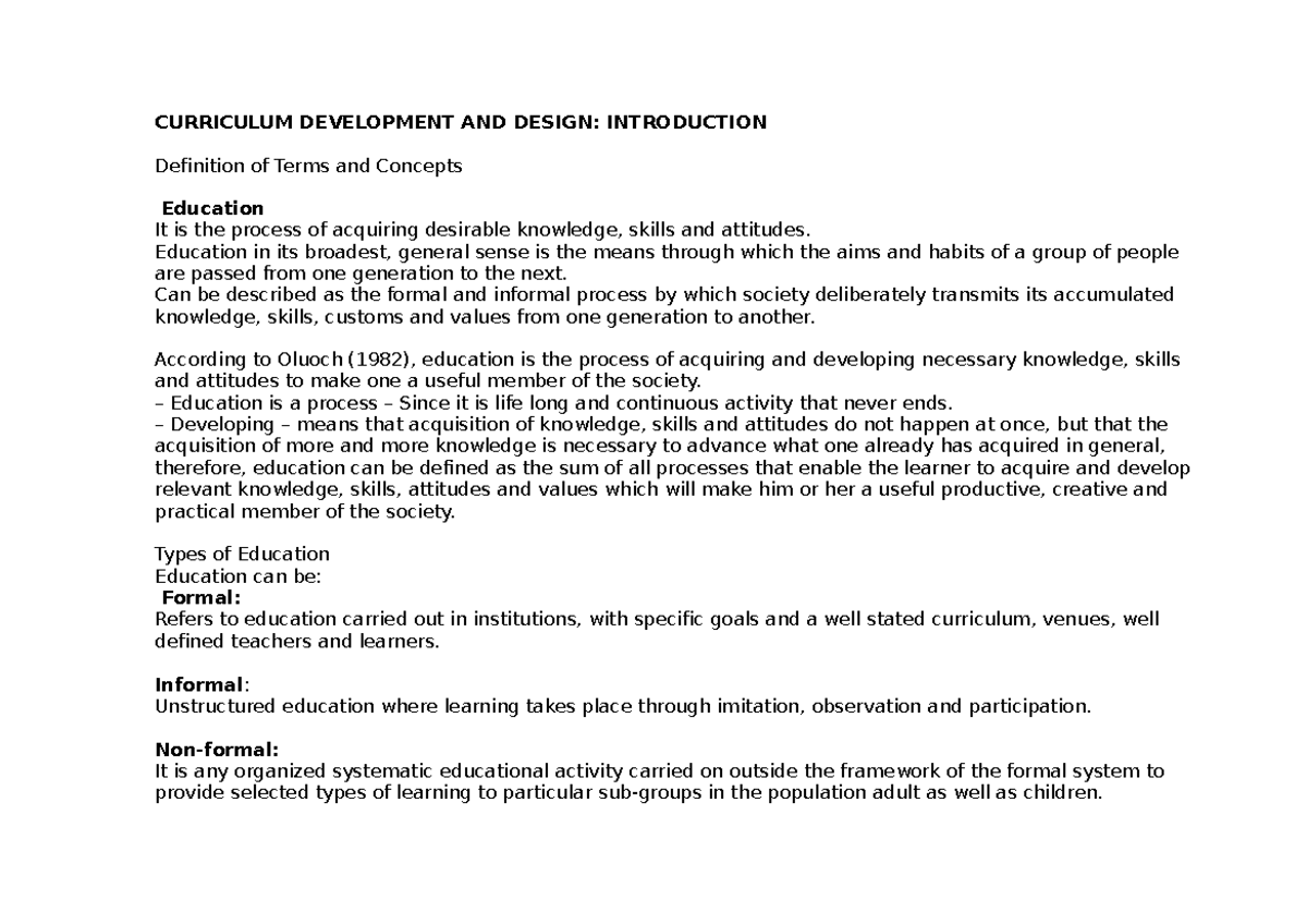 Curriculum Development AND Design - Introduction - CURRICULUM ...
