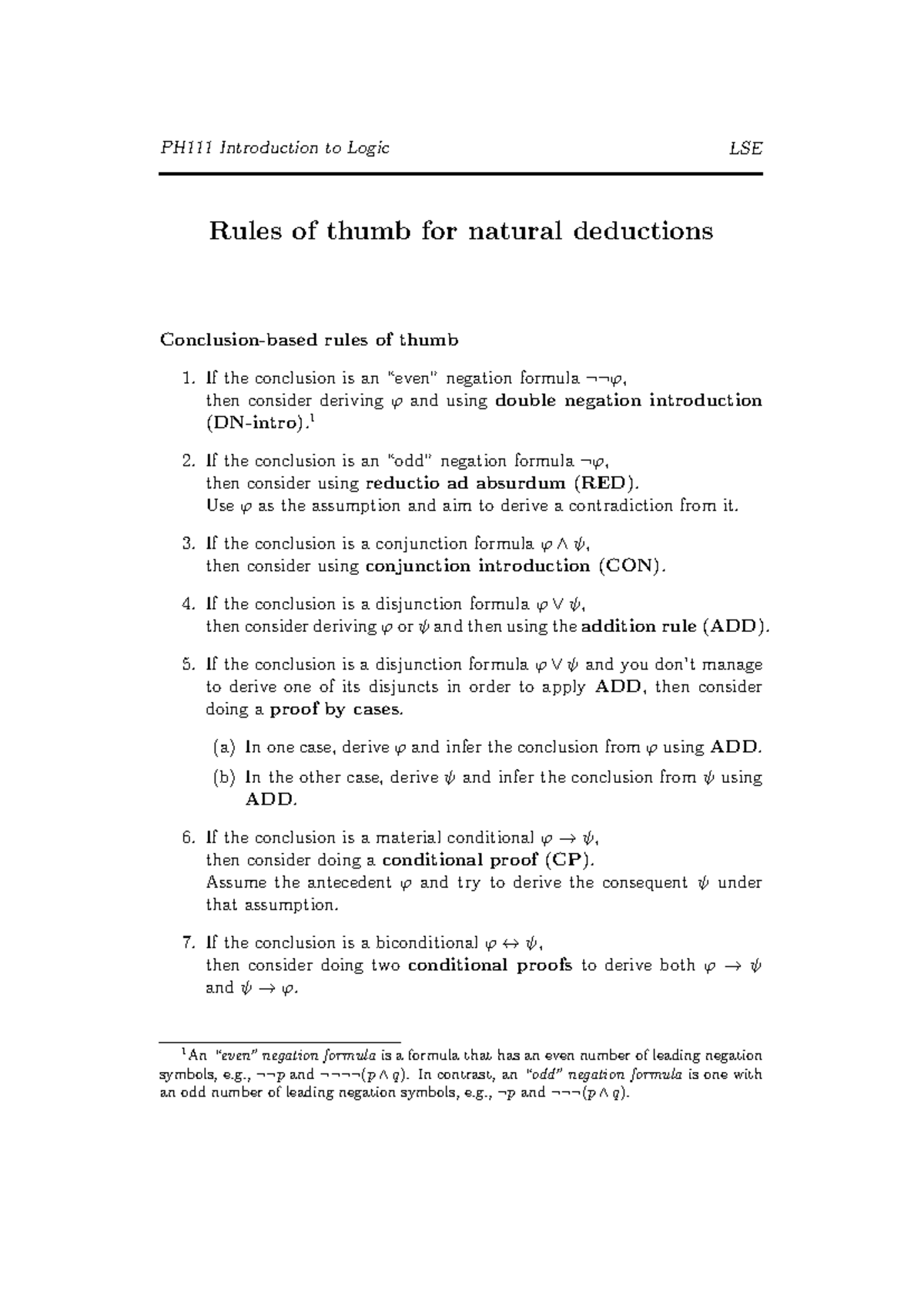 CSL ND rules-of-thumb - CSL - PH111 Introduction to Logic LSE Rules of thumb for natural ...
