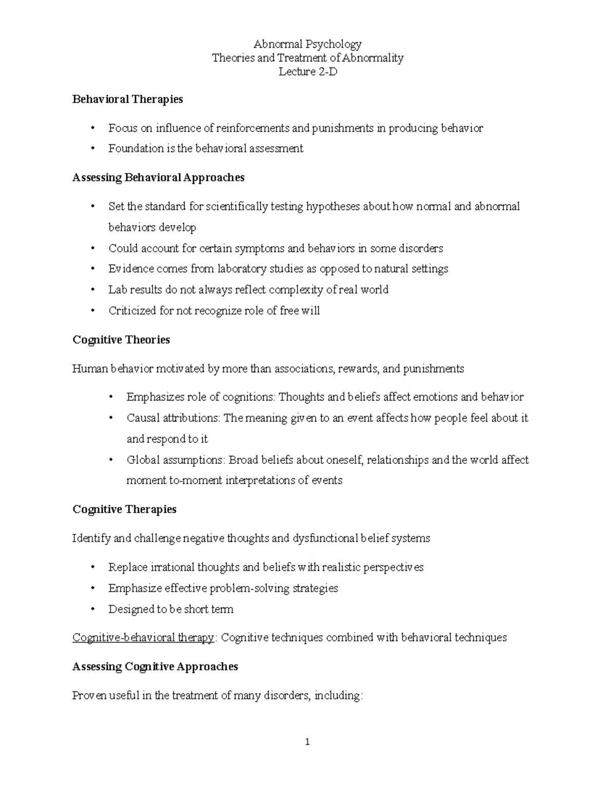 Abnormal-PSYC Theories and Treatment of Abnormality Lecture 2D ...