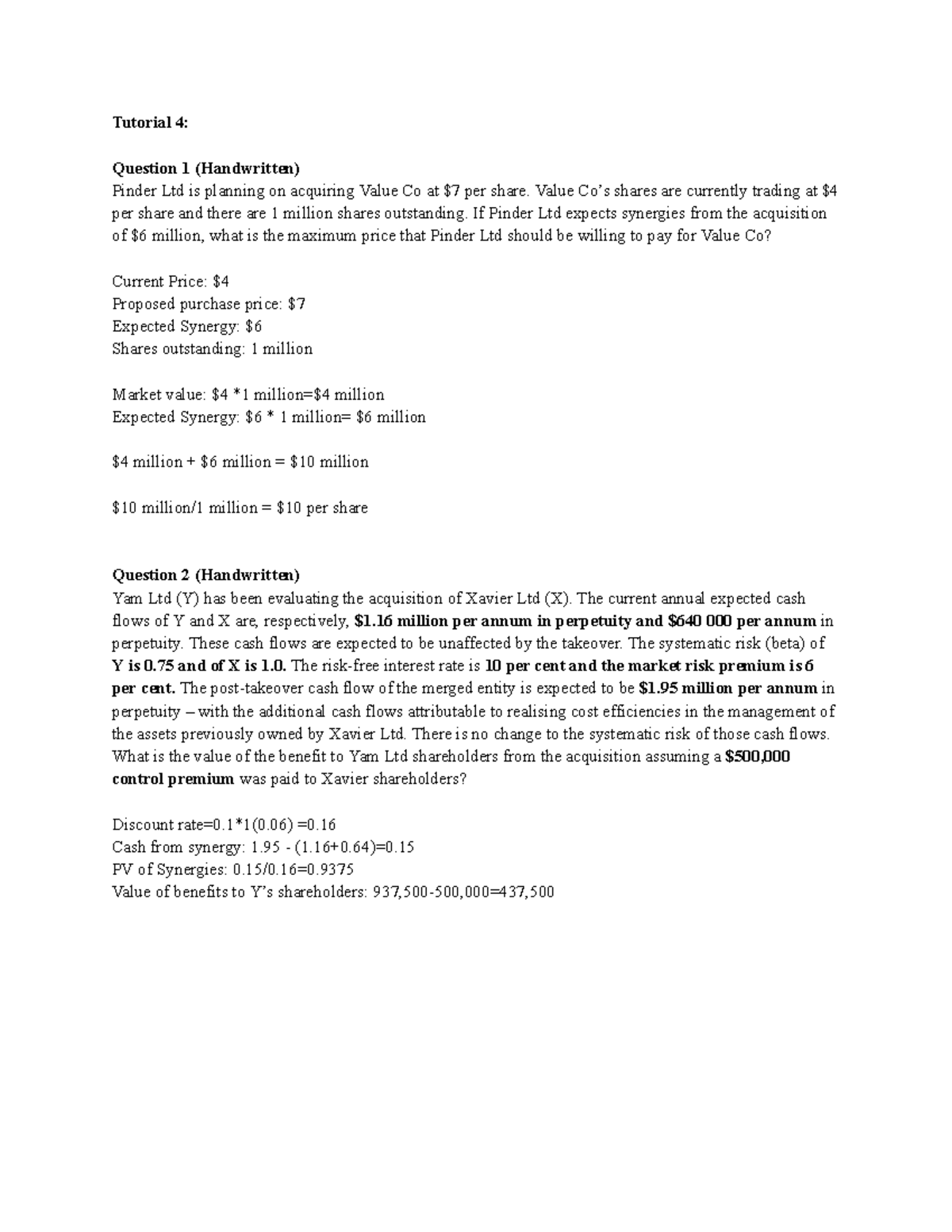 Tutorial 4 - Tutorial 4: Question 1 (Handwritten) Pinder Ltd is ...