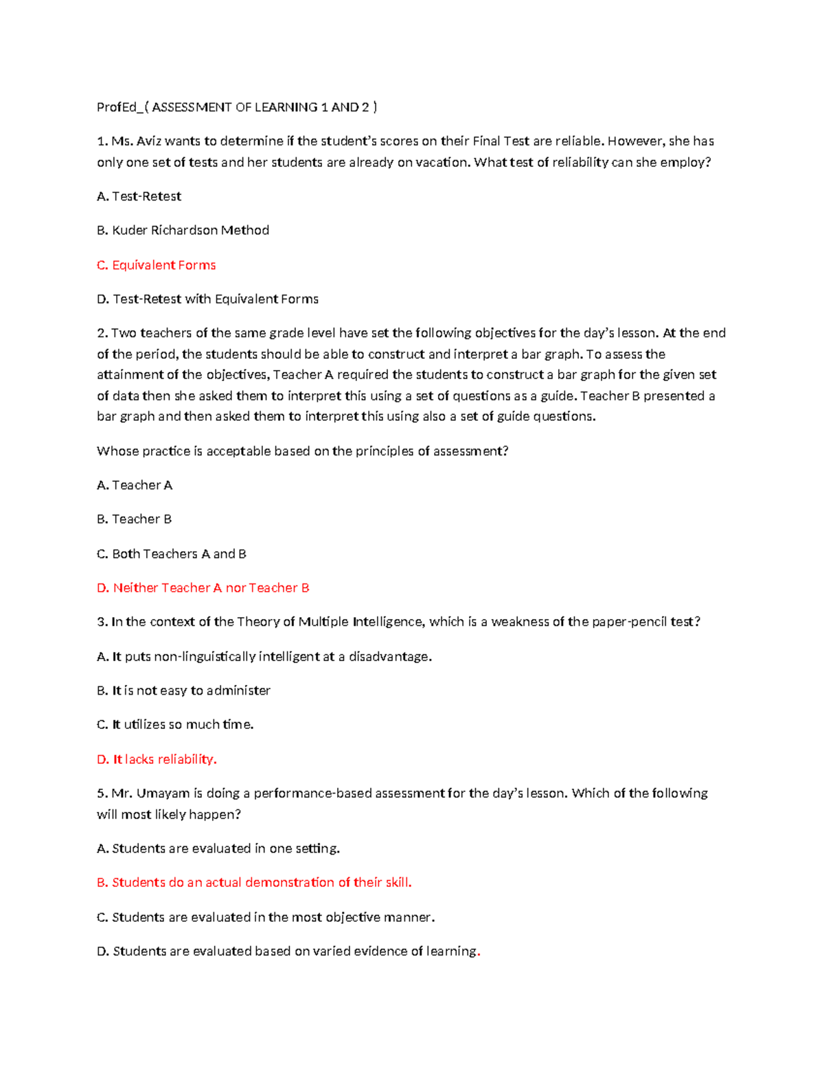 Prof Ed (assessment of learnIng 1and 2) 2023 - ProfEd_( ASSESSMENT OF ...