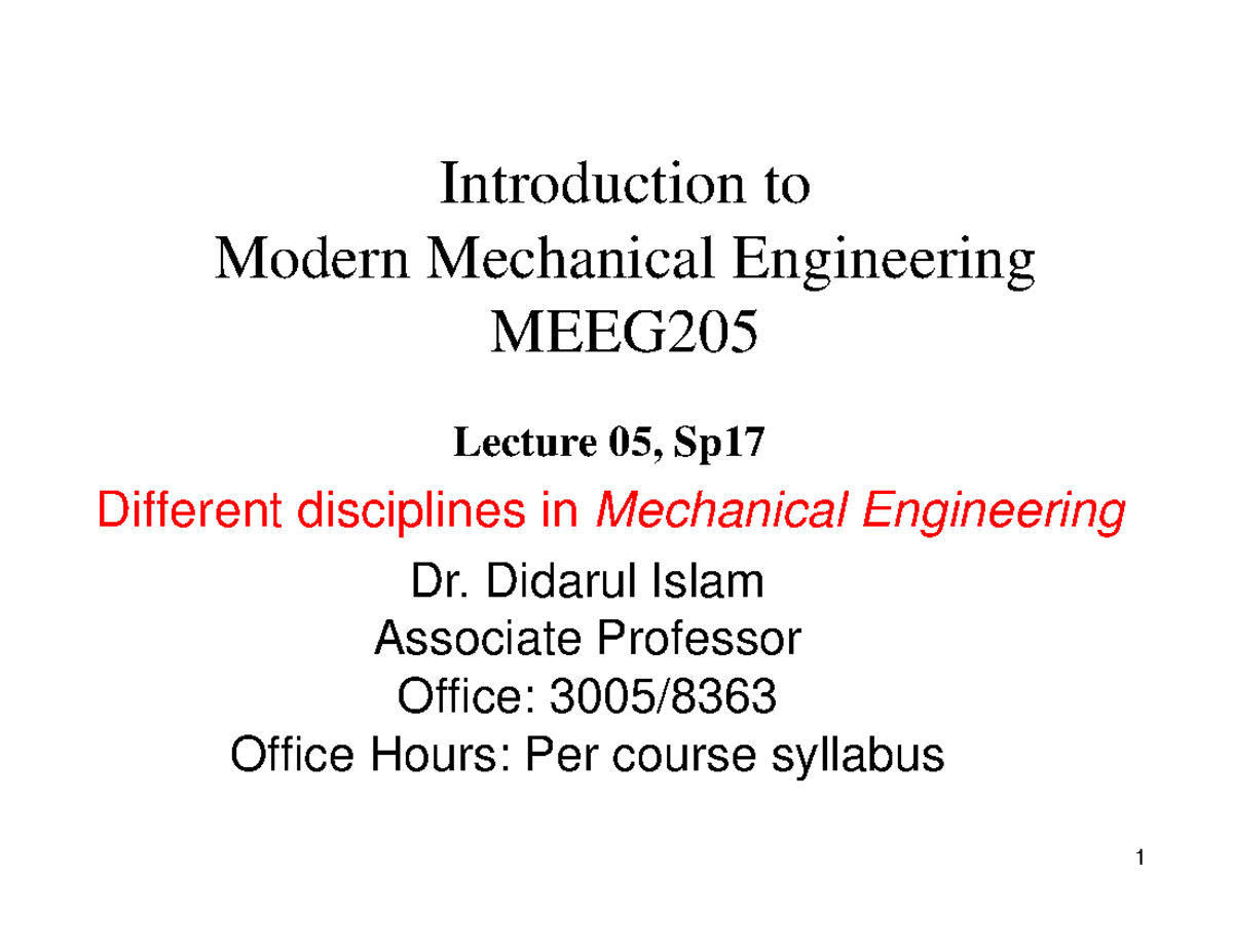 Solid Mechanics-Lecture 05 Sp17 - Introduction to Modern Mechanical ...
