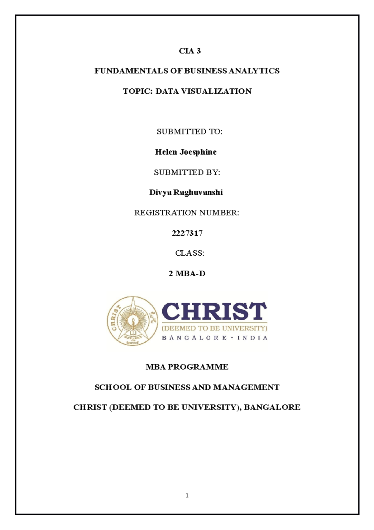 CIA 3 fba. - notes - CIA 3 FUNDAMENTALS OF BUSINESS ANALYTICS TOPIC ...