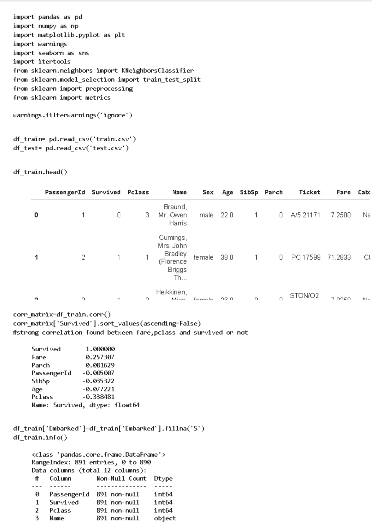 Titanic KNN.ipynb - Colaboratory - import pandas as pd import numpy as np import matplotlib as ...
