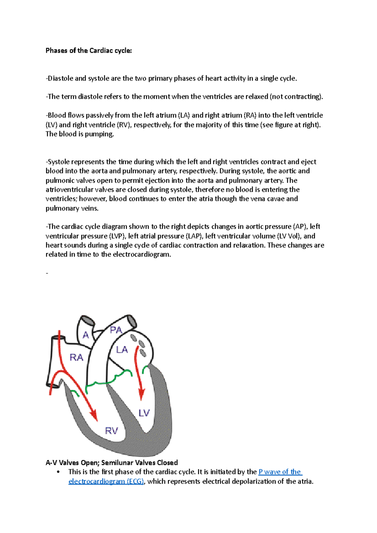 Phases of the Cardiac cycle - Phases of the Cardiac cycle: -Diastole ...