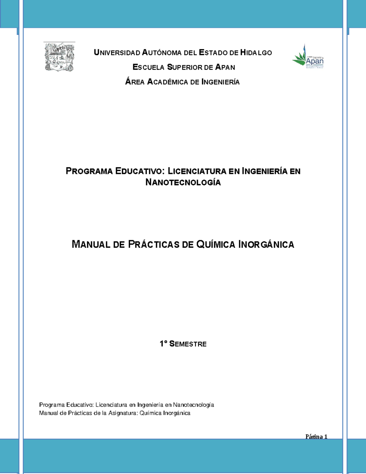 Manual de Practicas de Quimica Inorganica UAEH - Programa Educativo: Licenciatura en Ingeniería ...