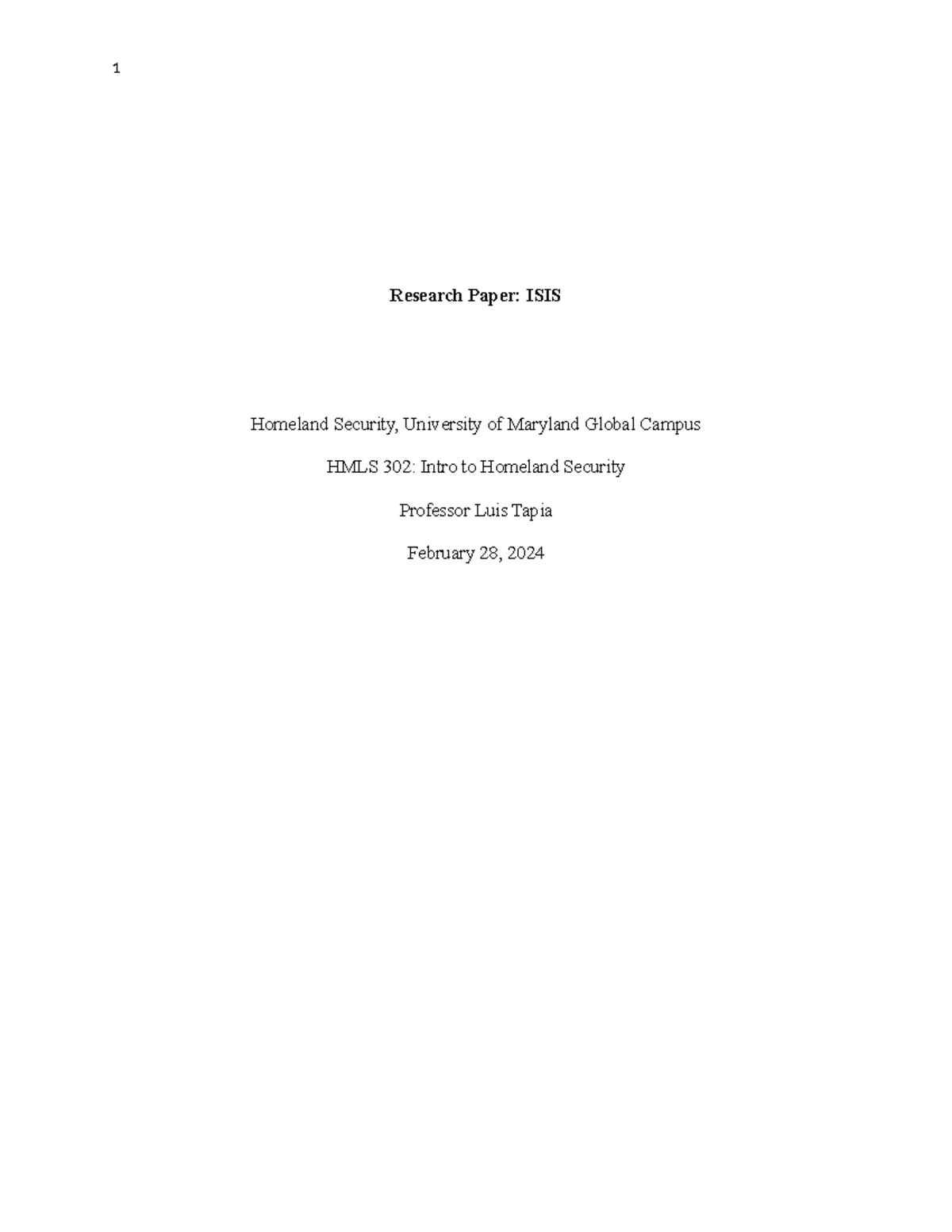 Research Paper HMLS302 - Research Paper: ISIS Homeland Security ...