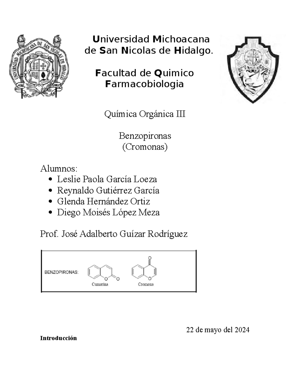 Benzopirinas (Cromonas) - Universidad Michoacana de San Nicolas de ...
