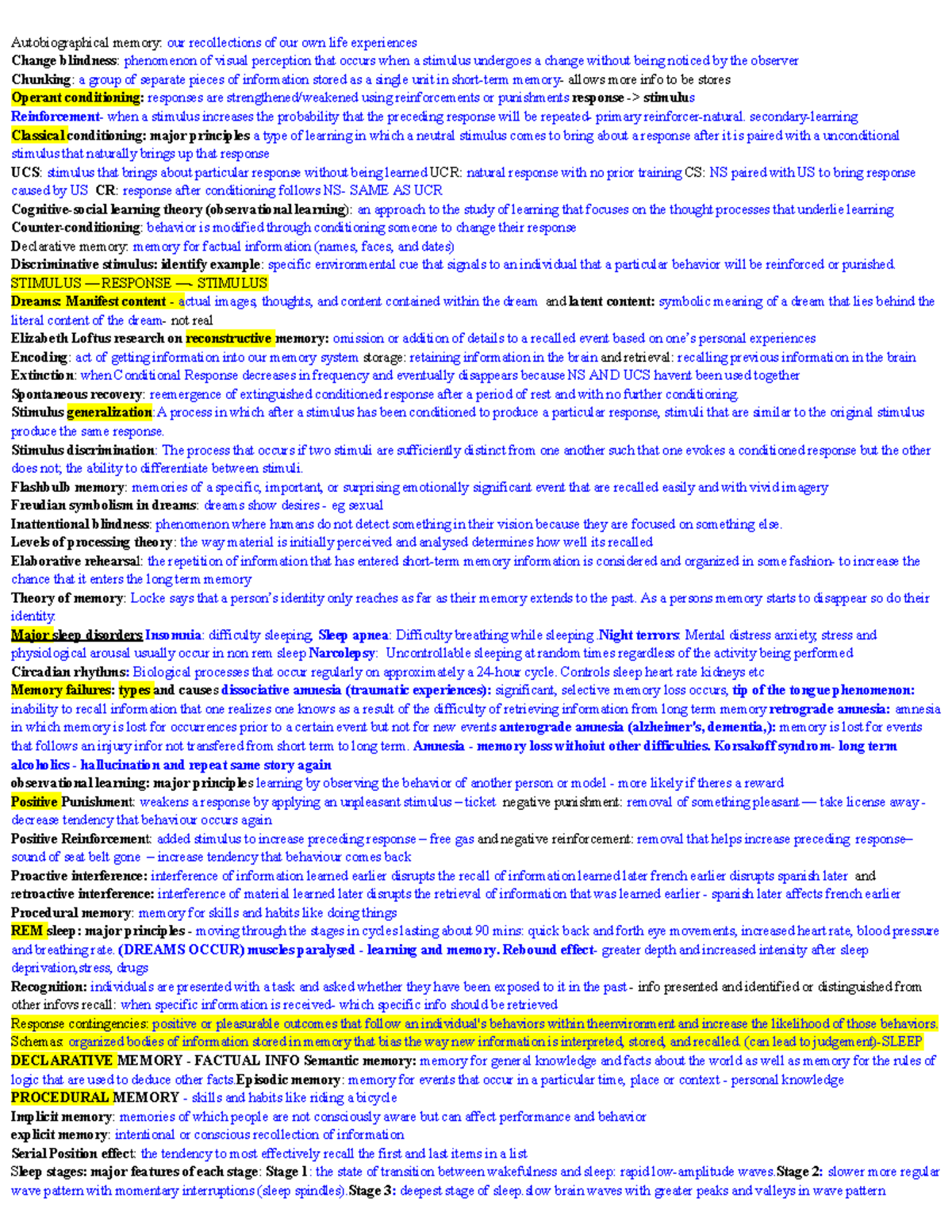 Psych cheat sheet 2 - Google Docs - Autobiographical memory: our ...