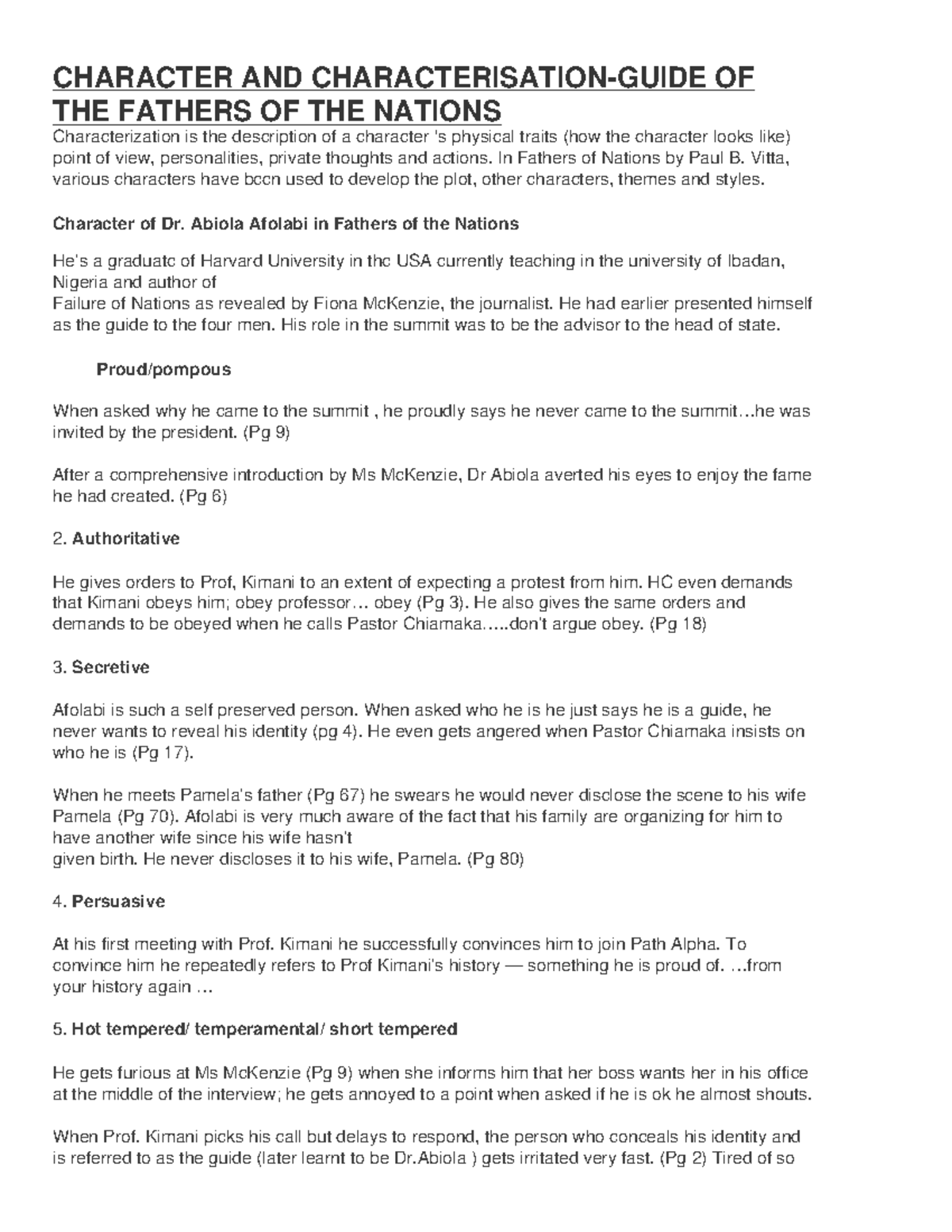 Father OF Nations Character AND Characterization - CHARACTER AND ...