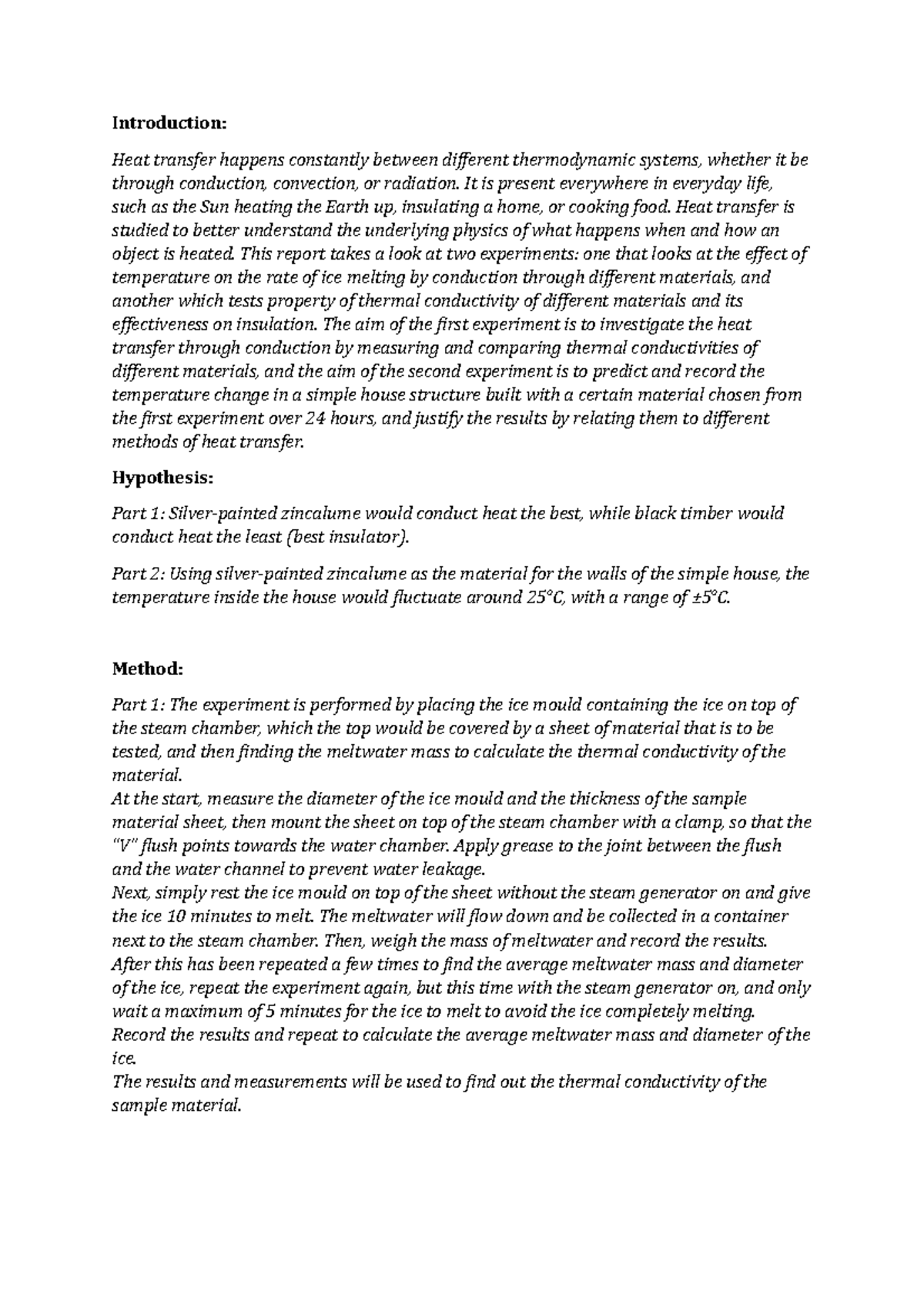 PHYS1171 Lab Report - Introduction: Heat transfer happens constantly ...