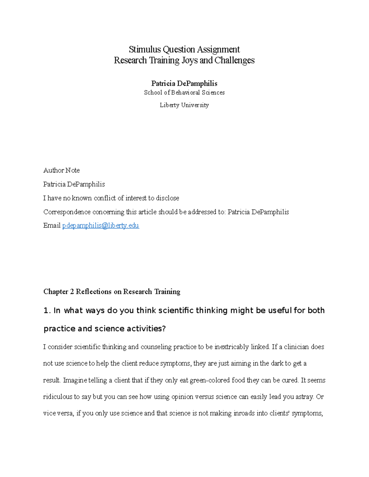 Stimulus paper PDepamphilis COUC515 B55 202330 - Stimulus Question ...