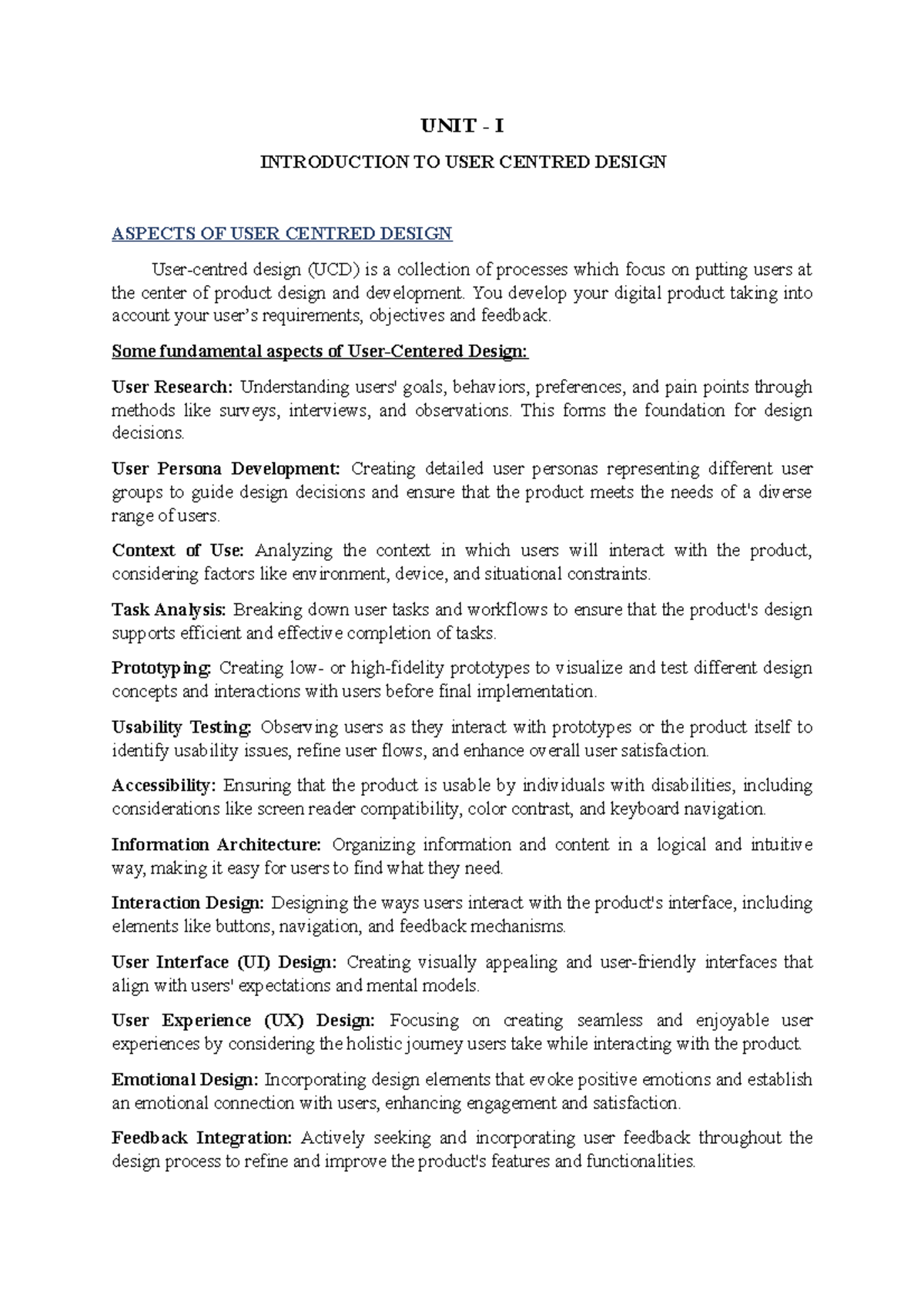 USD - UNIT-1 Notes - UNIT - I INTRODUCTION TO USER CENTRED DESIGN ...