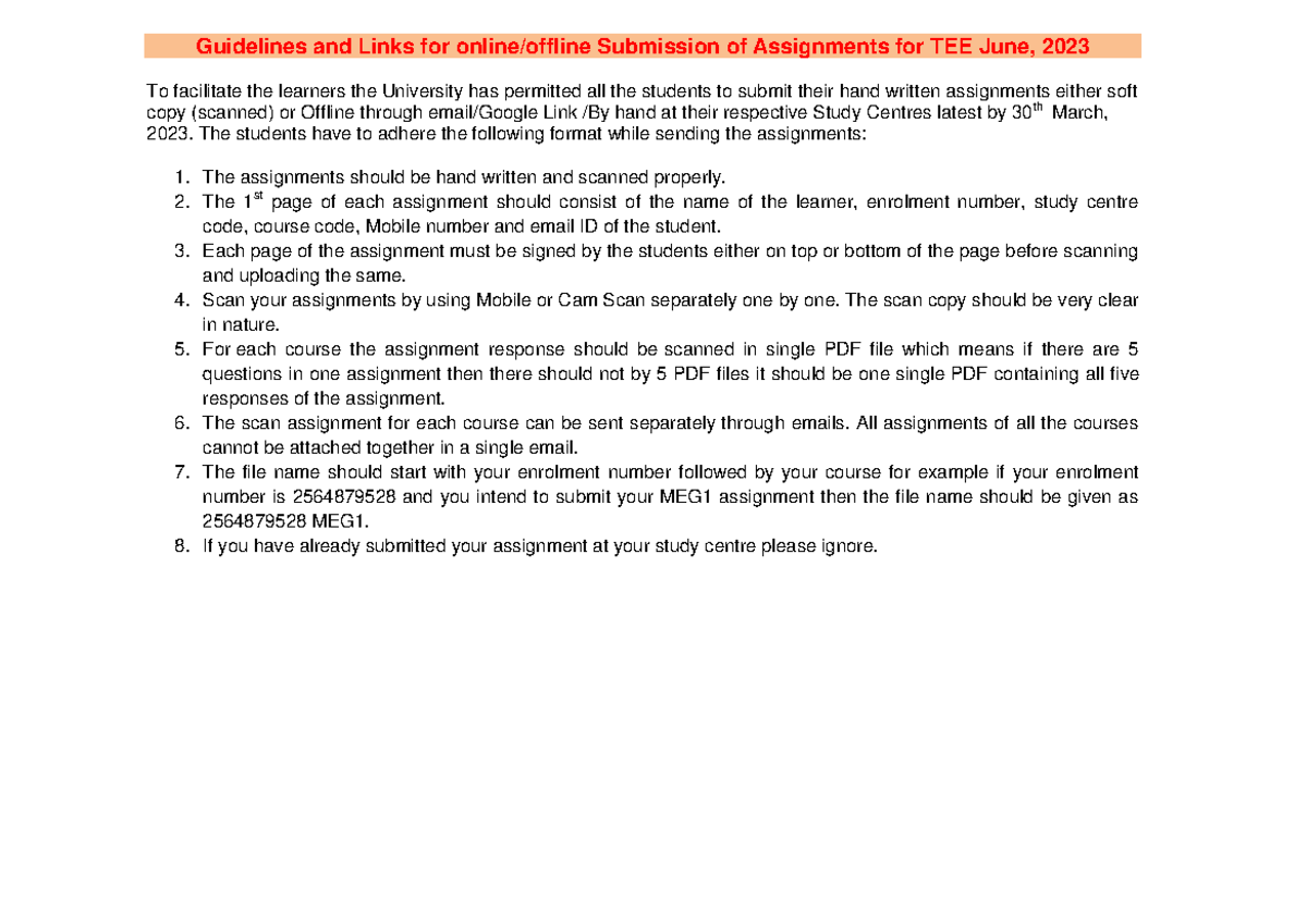 Guideline June,23 - Guidelines and Links for online/offline Submission of Assignments for TEE ...