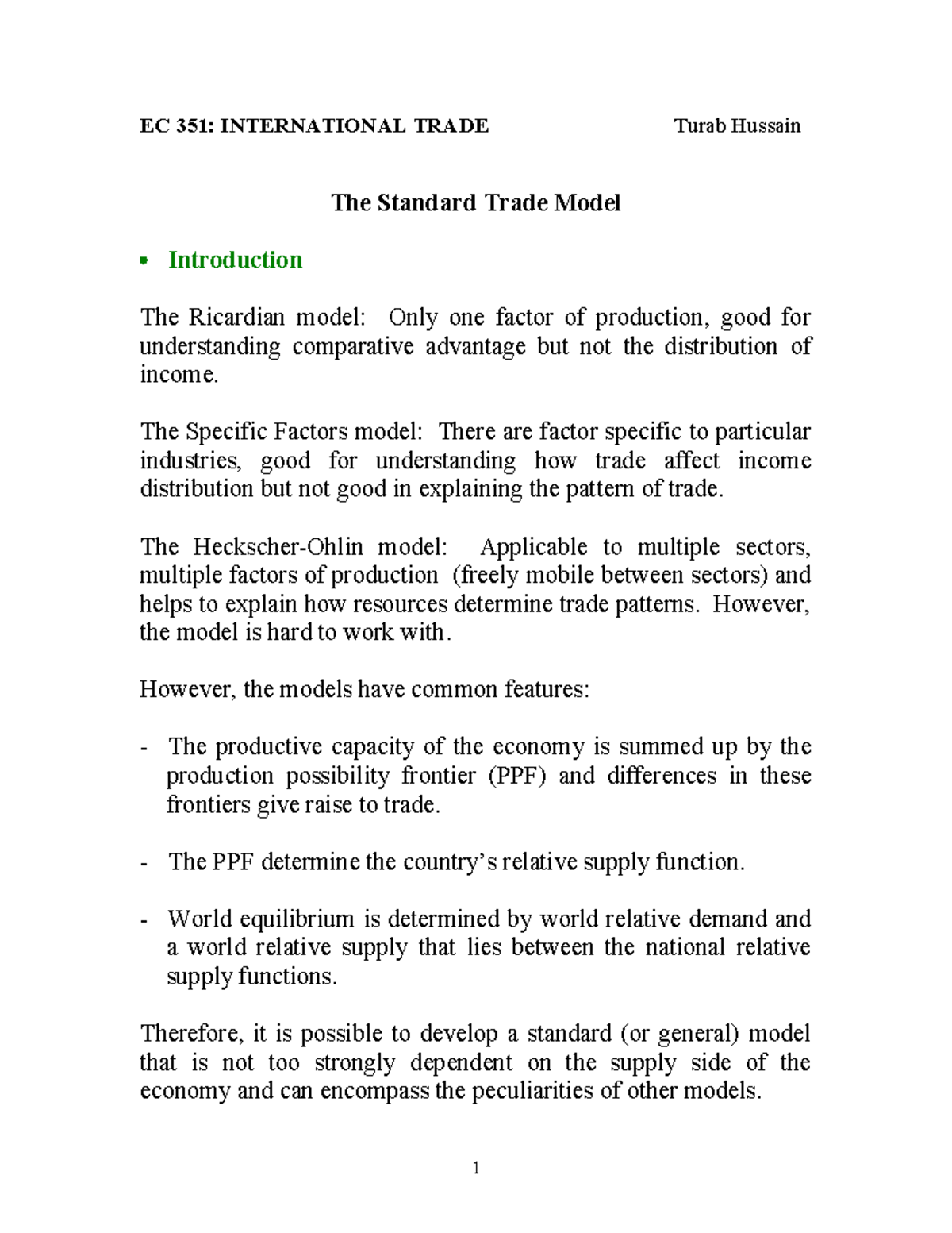 Lecture 6 - EC 351: INTERNATIONAL TRADE Turab Hussain The Standard ...