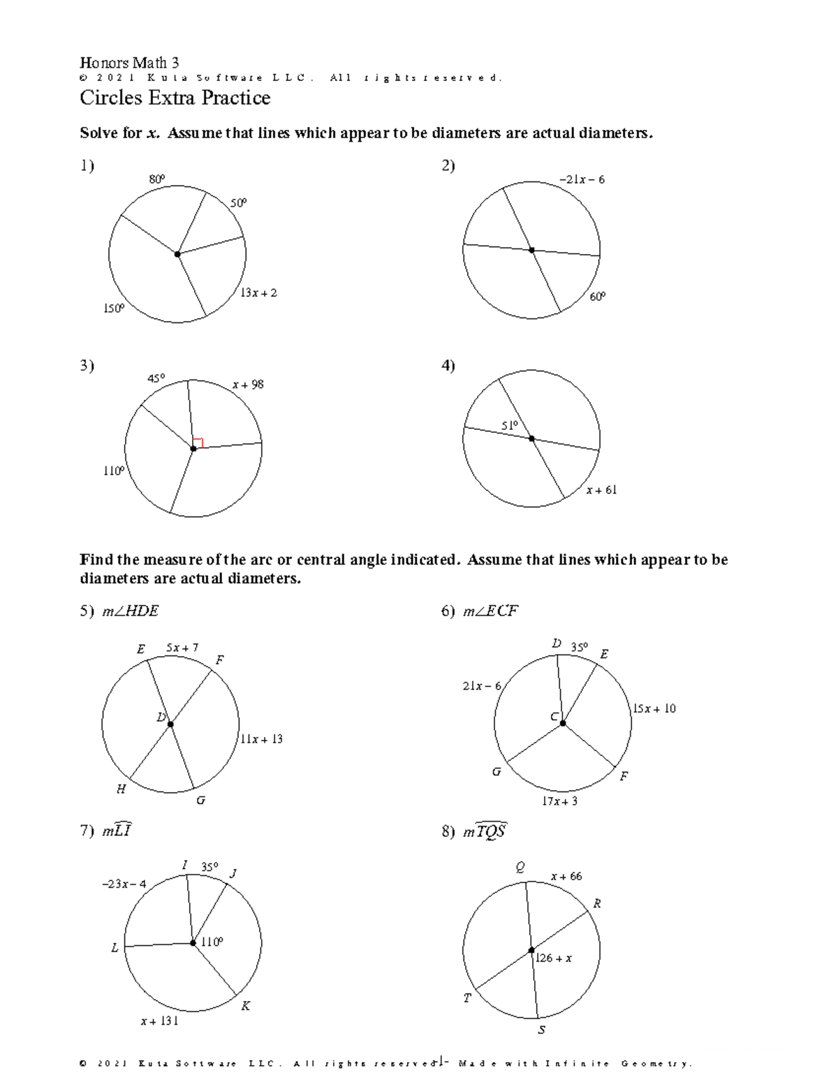 Circles Extra Practice - ©s U 2 ^ 0 n 2 u 1 s WKvuutvad ...