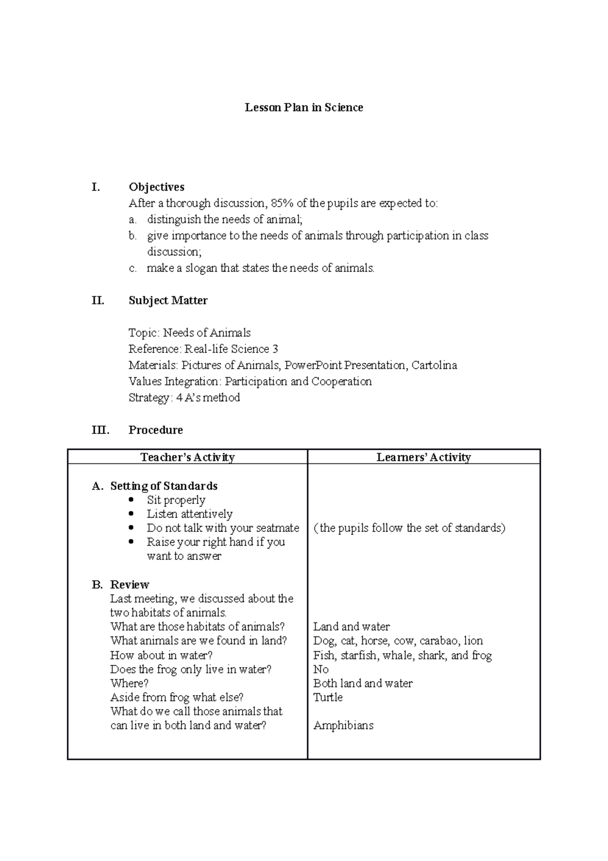 Lesson Plan in Science - For references that could help students or my ...