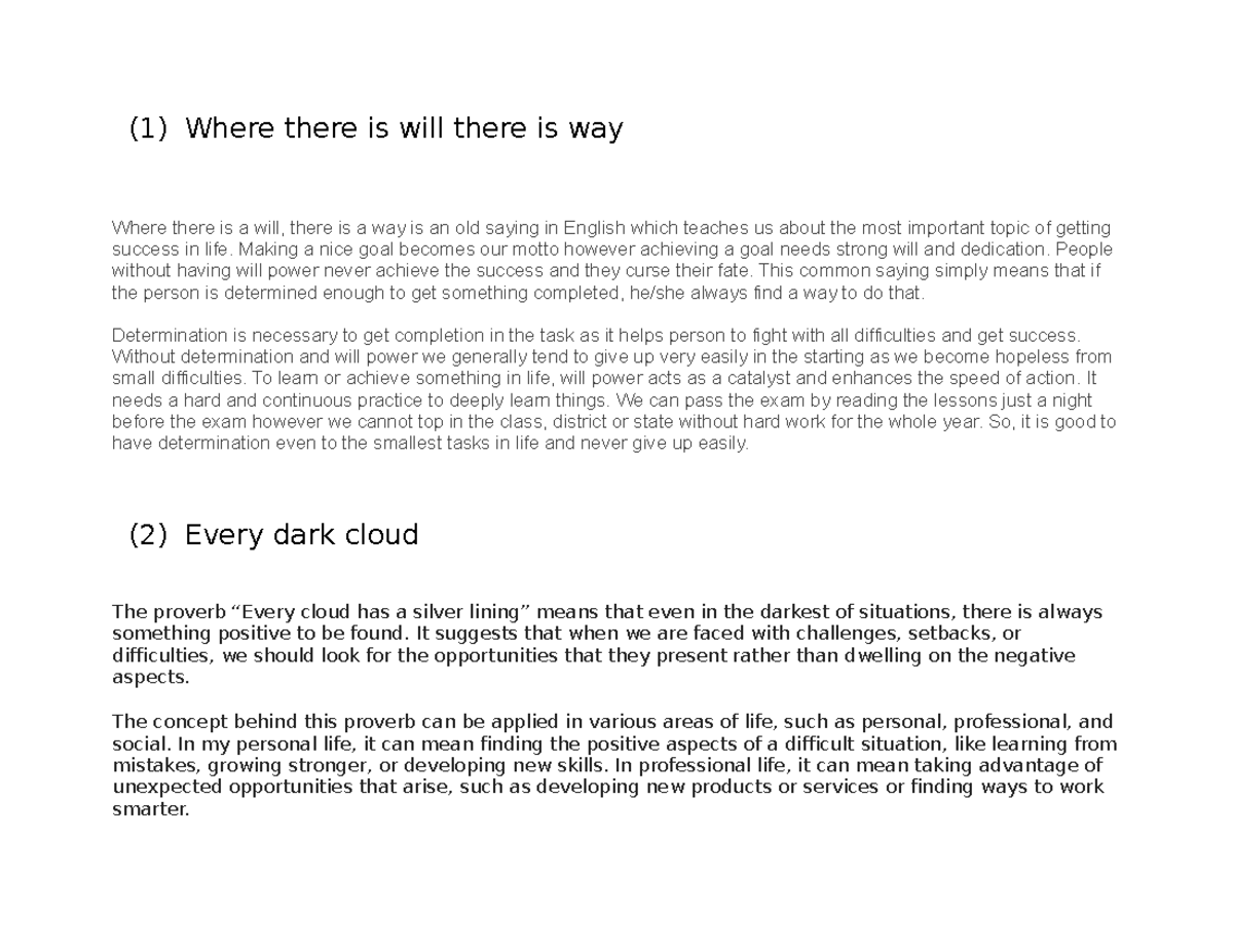 English project - (1) Where there is will there is way ####### Where ...