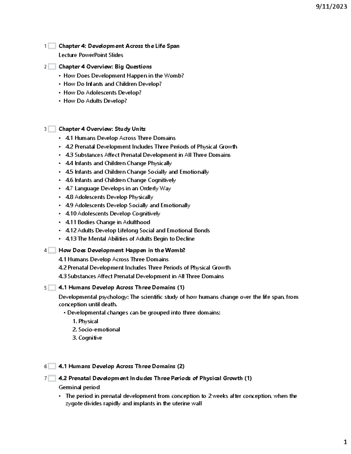 CH4-Psych PP - Powerpoint notes - Chapter 4: Development Across the ...