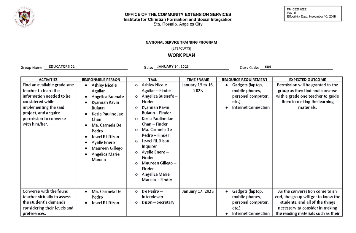 604 Work Plan Educators 01 - OFFICE OF THE COMMUNITY EXTENSION SERVICES ...