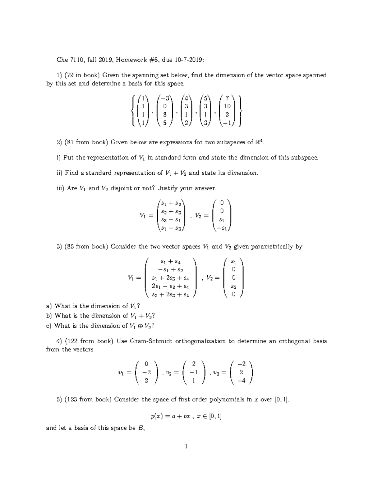 HW5 - LINEAR MATHEMATICAL MODEL. CALCULATING GRAM-SCHEMIDT ...
