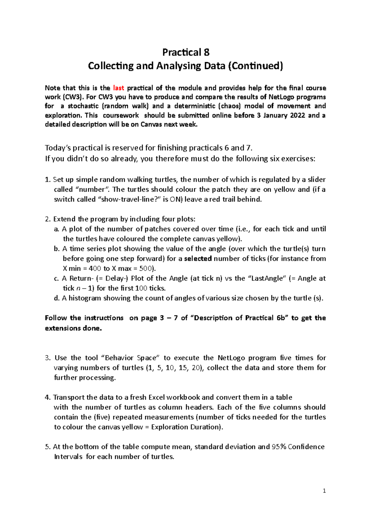 Description Practical 8 - Practical 8 Collecting and Analysing Data ...