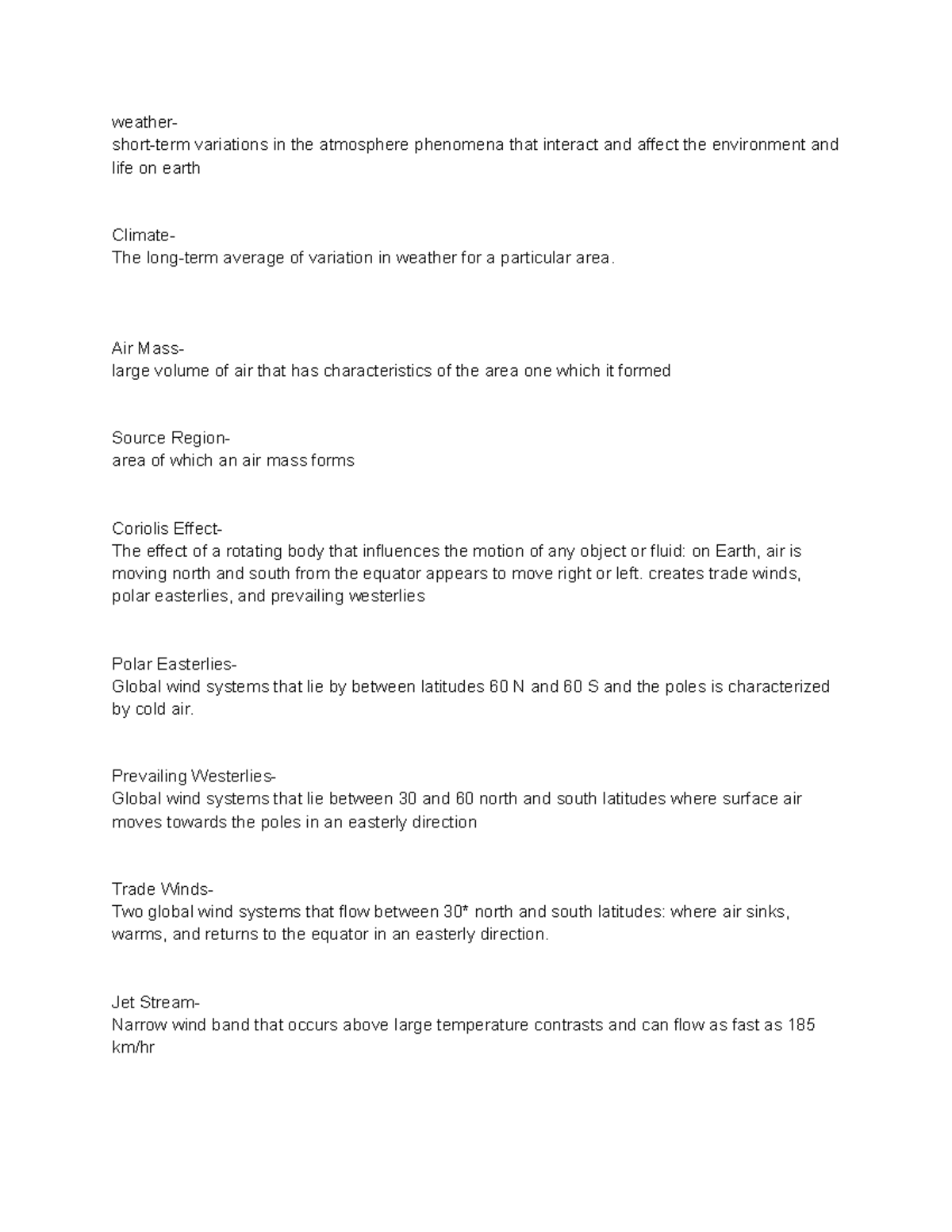 Earth Science Unit 15 - weather- short-term variations in the ...