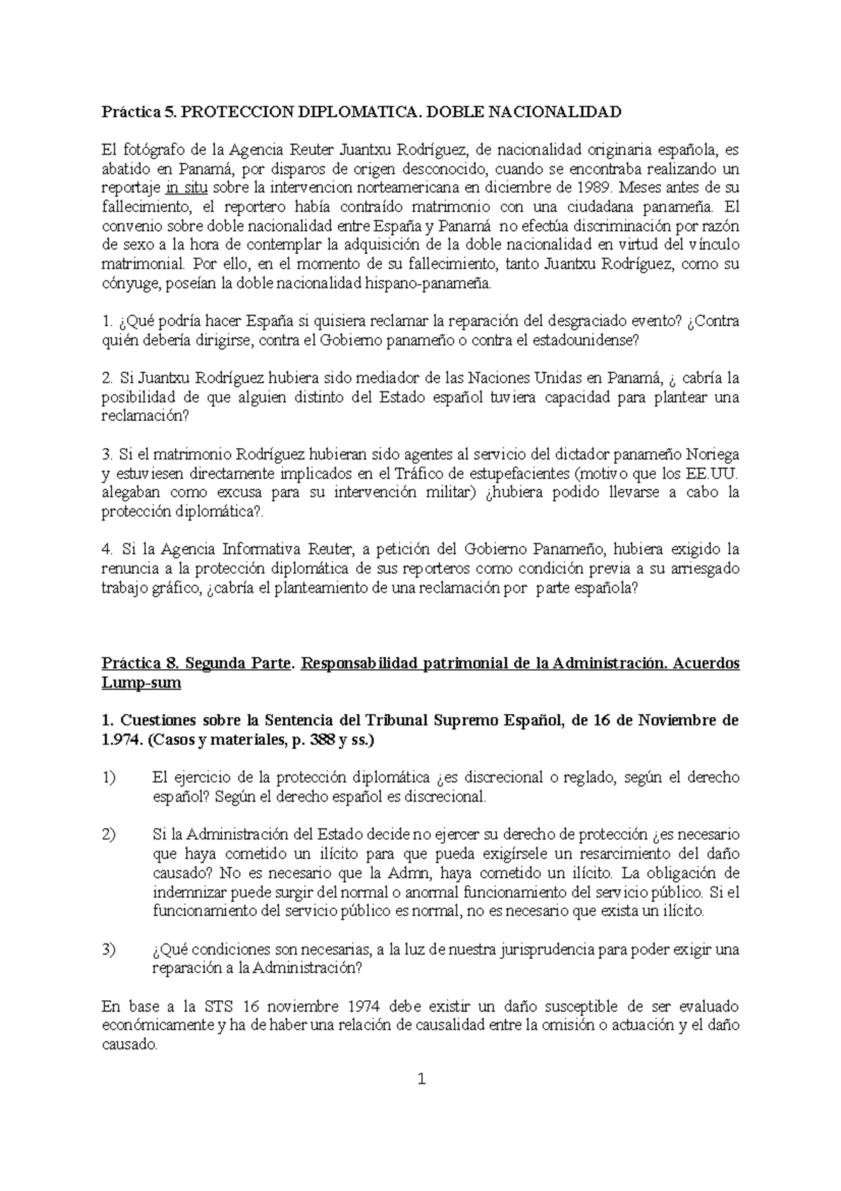Practica 5 proteccion diplomatica - Práctica 5. PROTECCION DIPLOMATICA ...