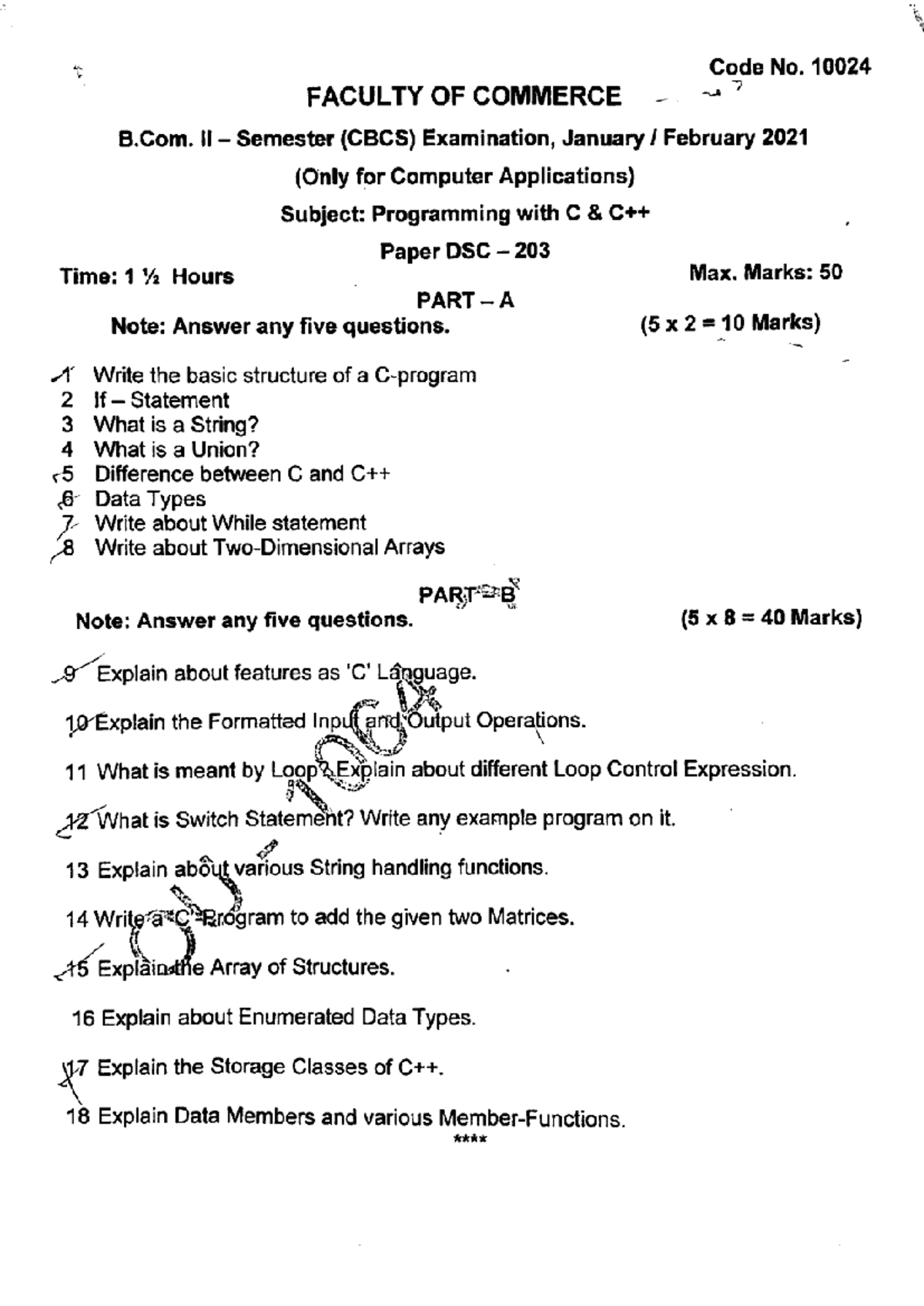 C & C++ 2021 Question paper - B.Com(comp applications) - Studocu