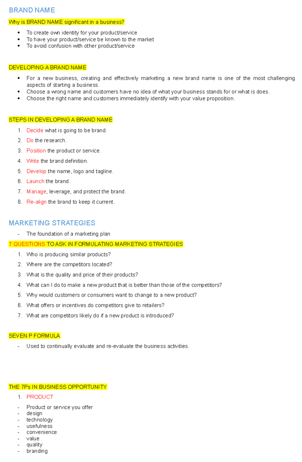 Entrep 2ND HALF Notes - BRAND NAME Why is BRAND NAME significant in a ...