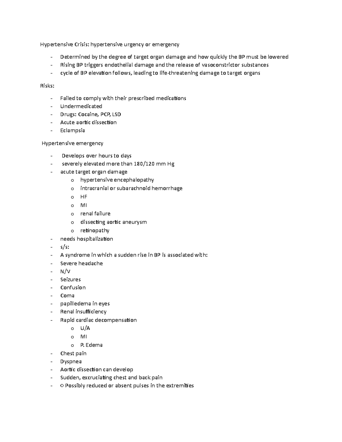 Hypertensive crisis - notes - Hypertensive Crisis: hypertensive urgency ...