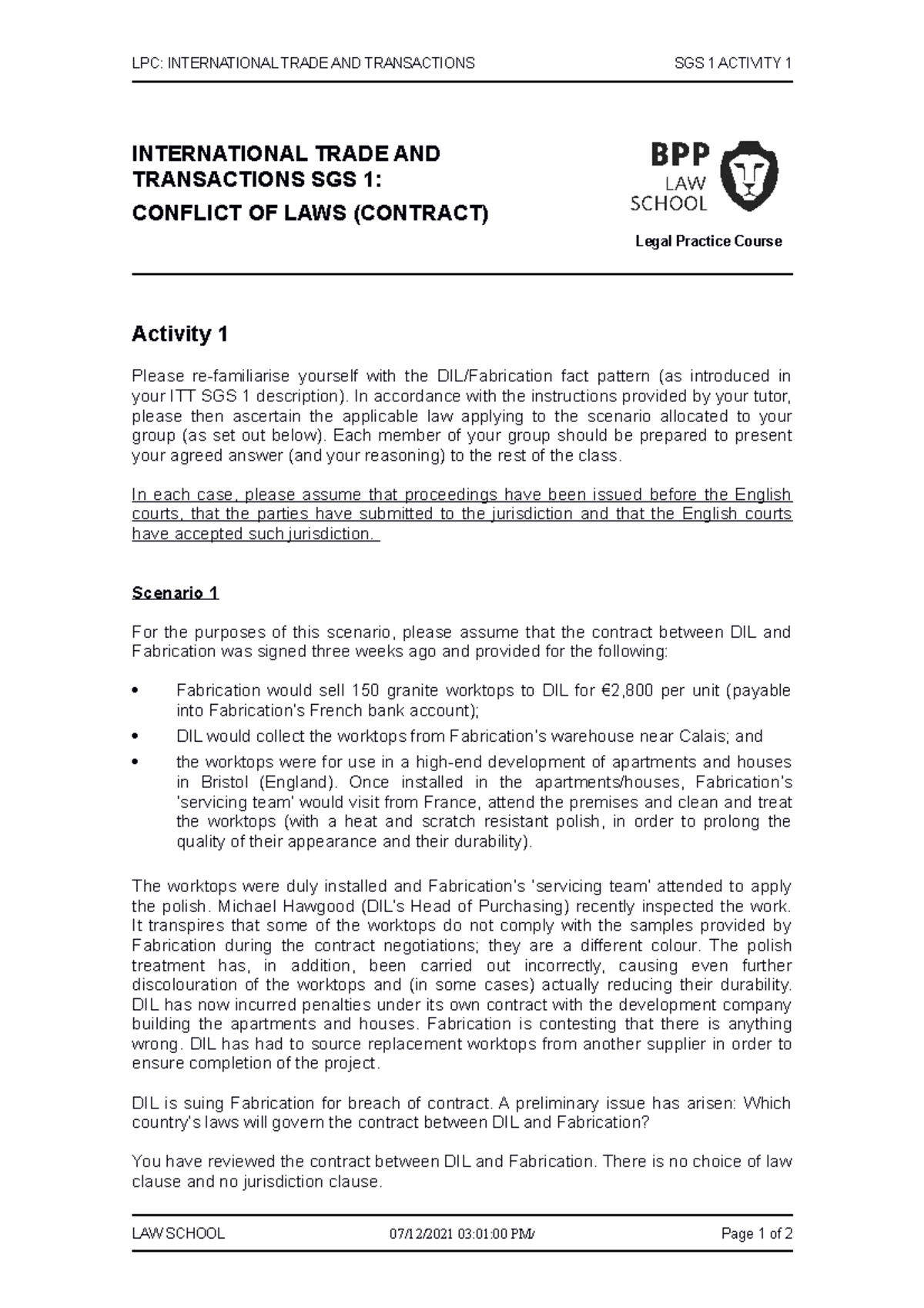 ITT SGS 1 Activity 1 - LPC: INTERNATIONAL TRADE AND TRANSACTIONS SGS 1 ACTIVITY 1 INTERNATIONAL ...