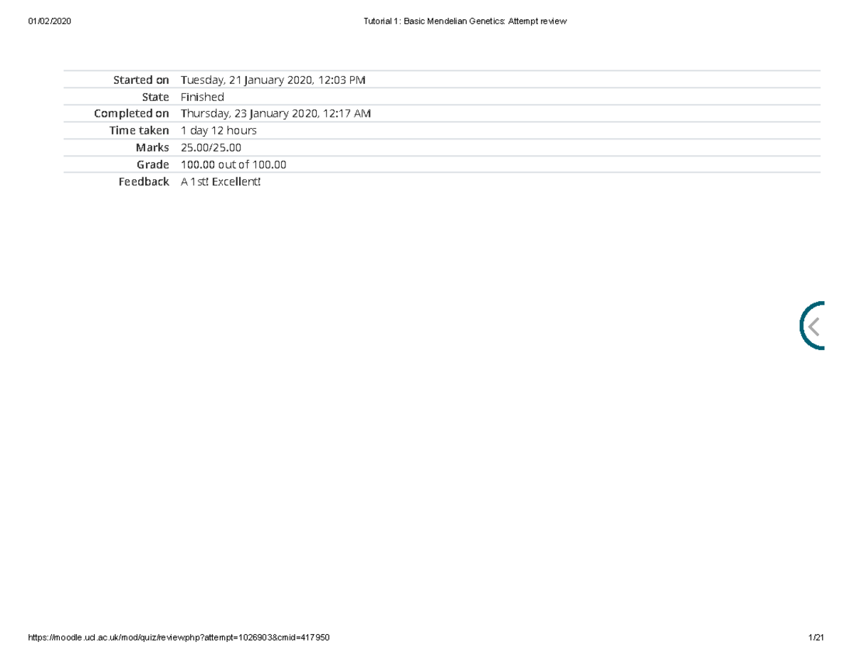 Tutorial 1 Basic Mendelian Genetics Attempt review - Started on Tuesday ...