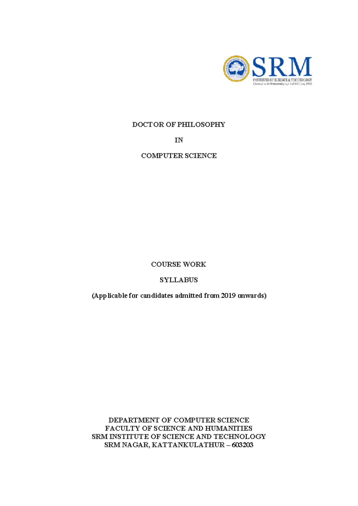 Syllabus computer science phd - DOCTOR OF PHILOSOPHY IN COMPUTER SCIENCE COURSE WORK SYLLABUS ...