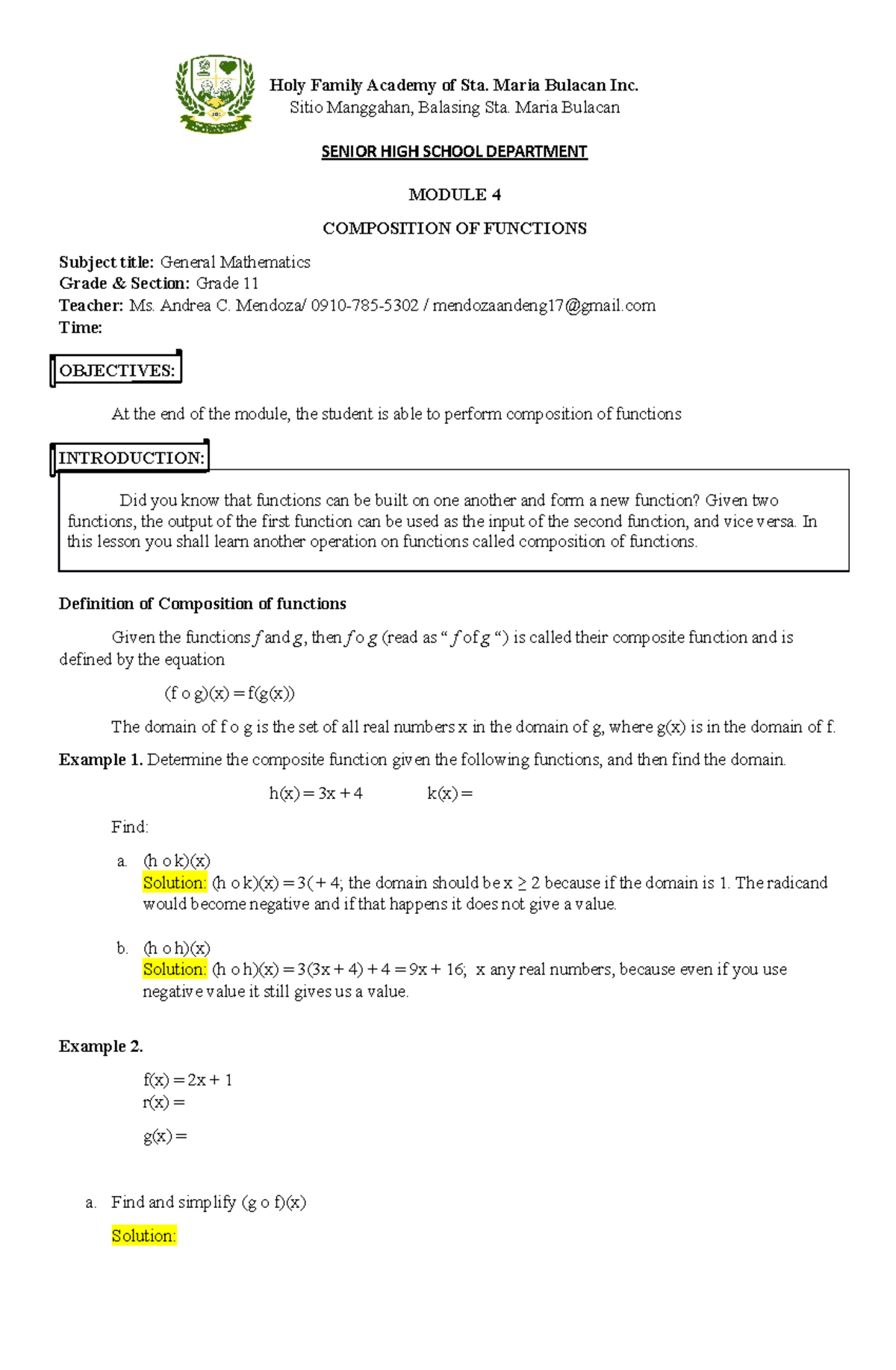 GEN MATH Module 4 - THIS IS FOR SELF LEARNING KIT - Holy Family Academy ...