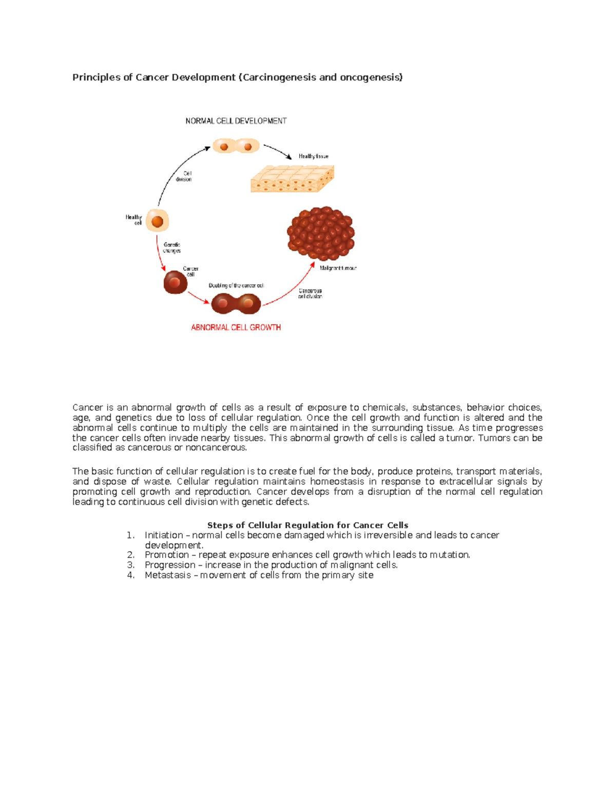 Module 1 - Black Board Content - Principles of Cancer Development ...