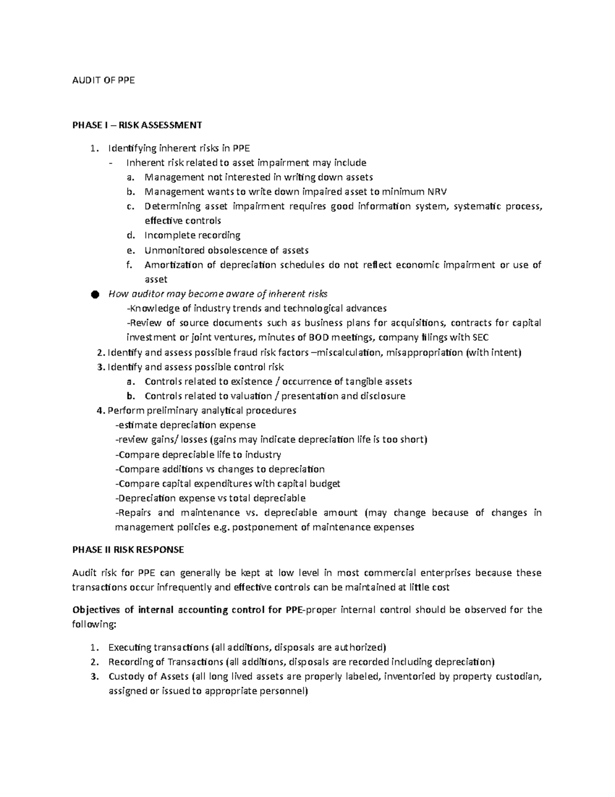 Audit of PPE: A Lecture - AUDIT OF PPE PHASE I – RISK ASSESSMENT ...